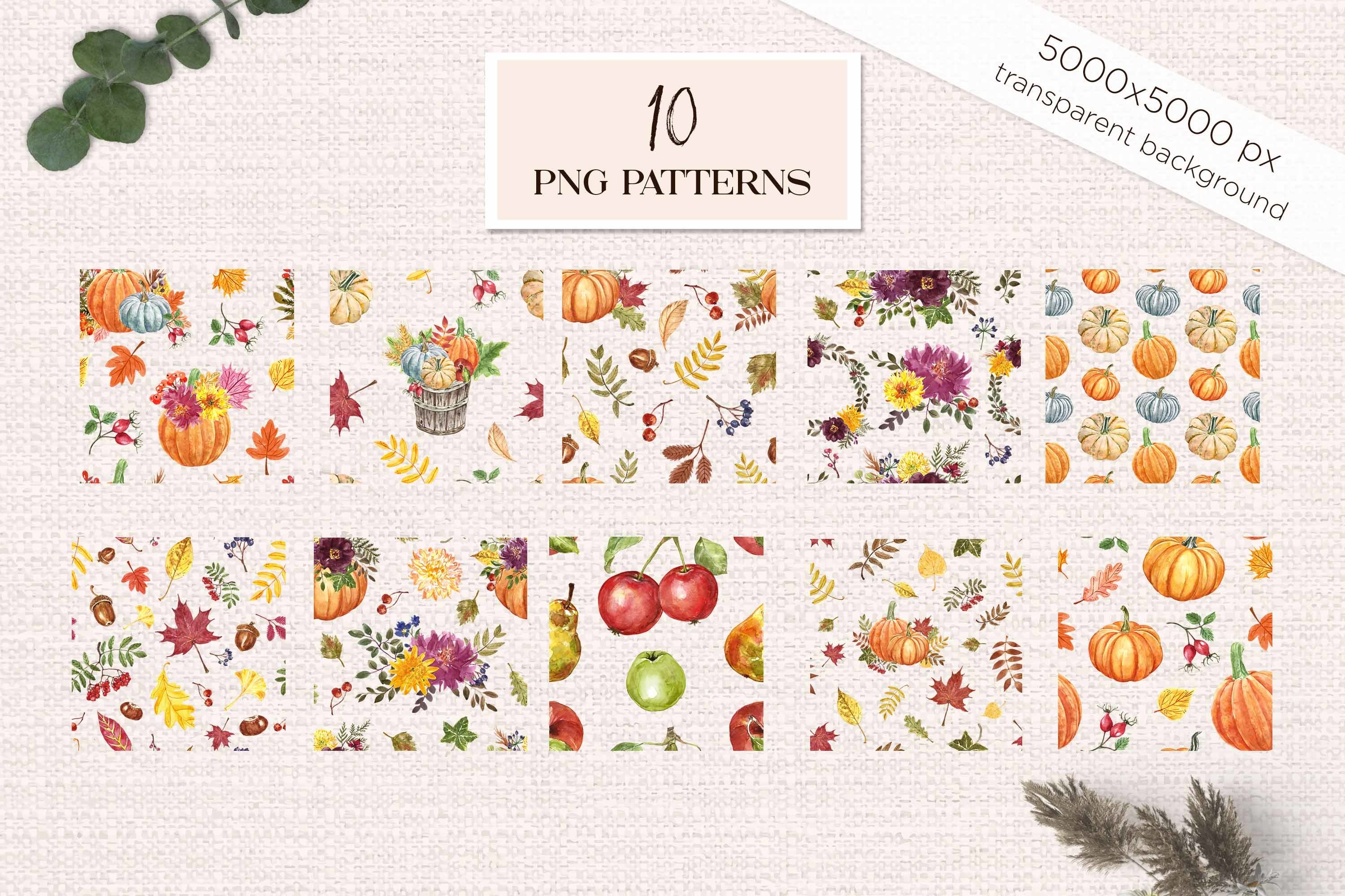 Fall Digital Paper pack Pumpkin seamless patterns Watercolor (884289 ...