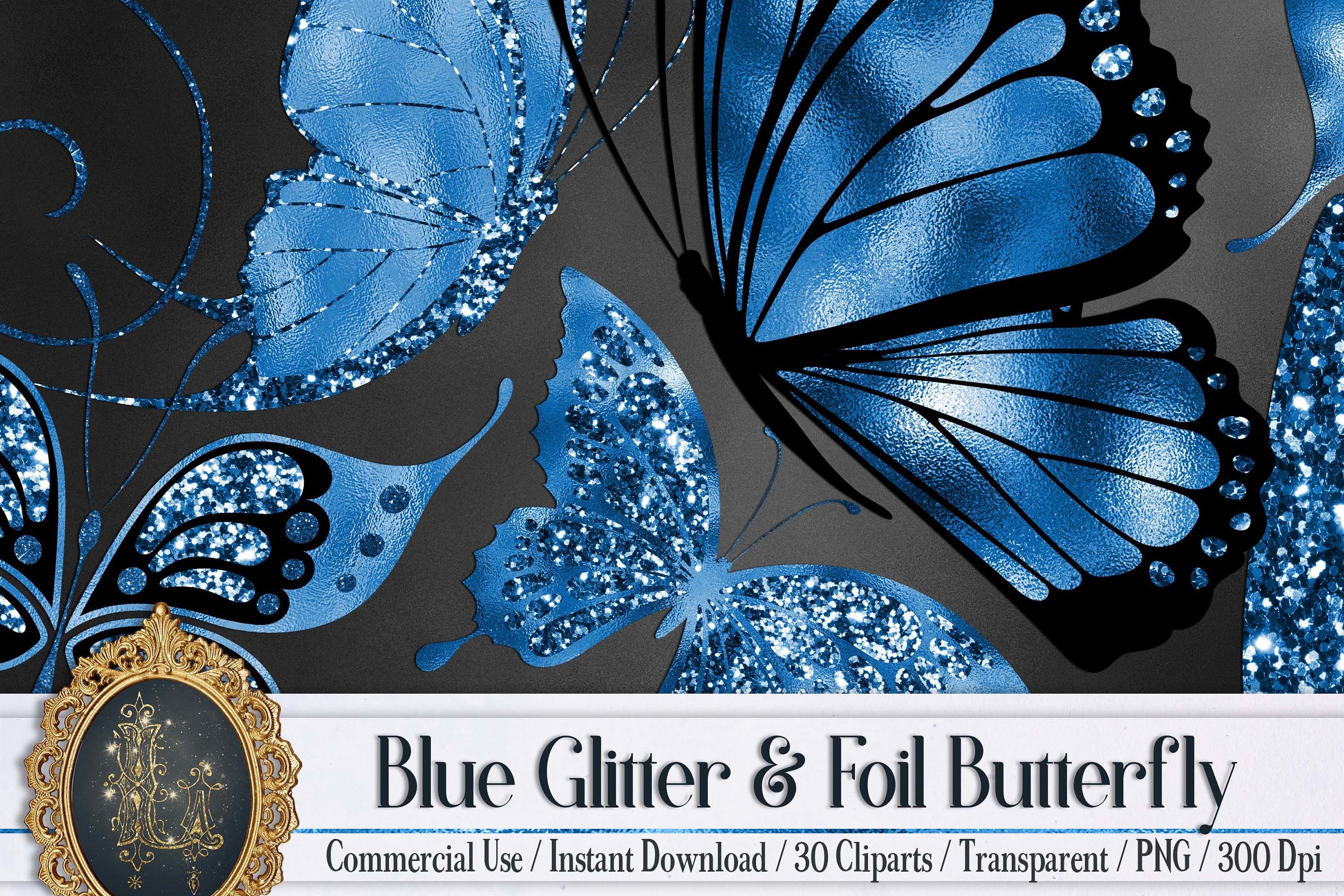 30 Royal Blue Foil and Glitter Butterfly Digital Images (238914 ...