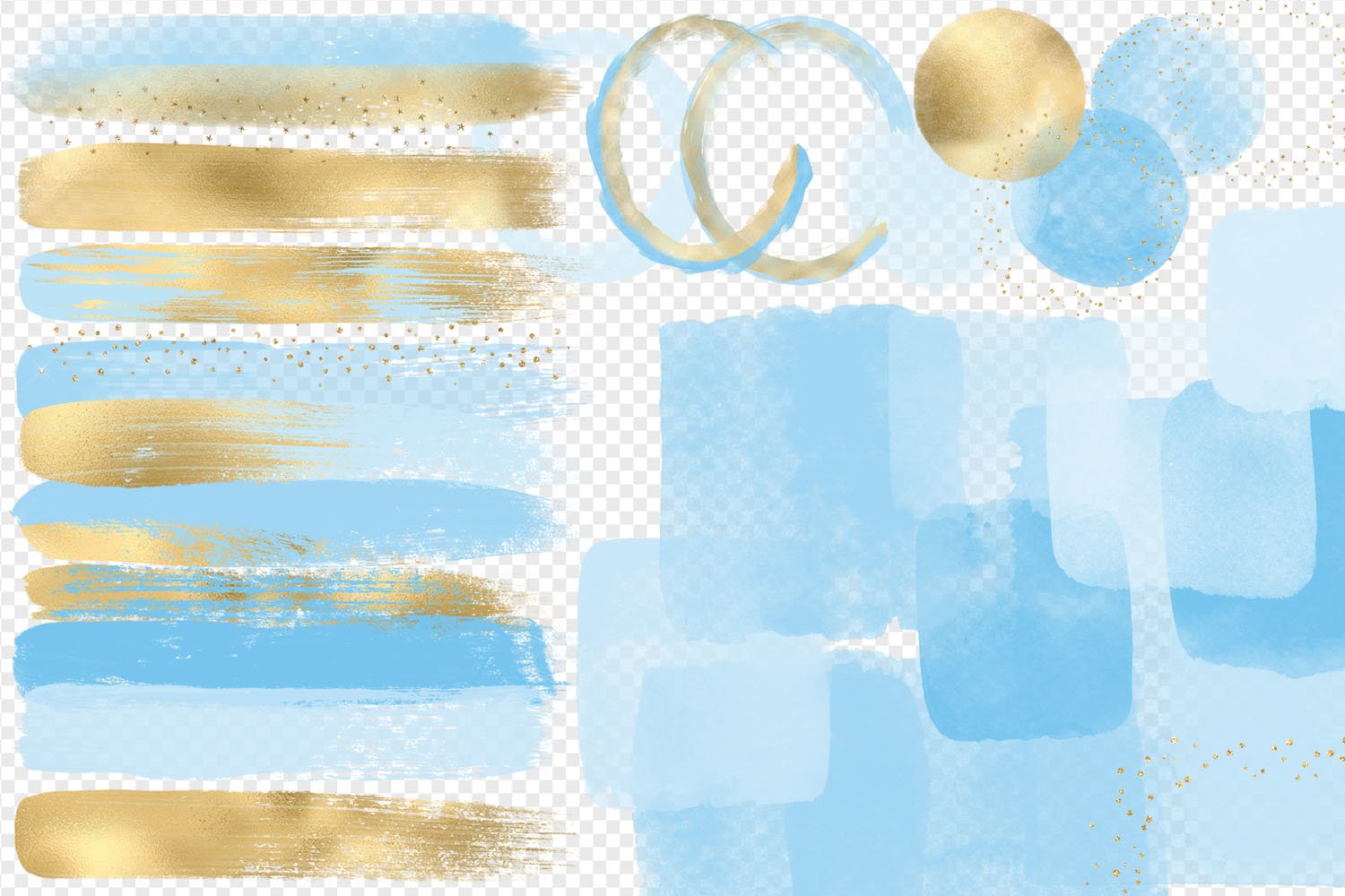 Blue and Gold Watercolor Elements (484583) | Patterns | Design Bundles