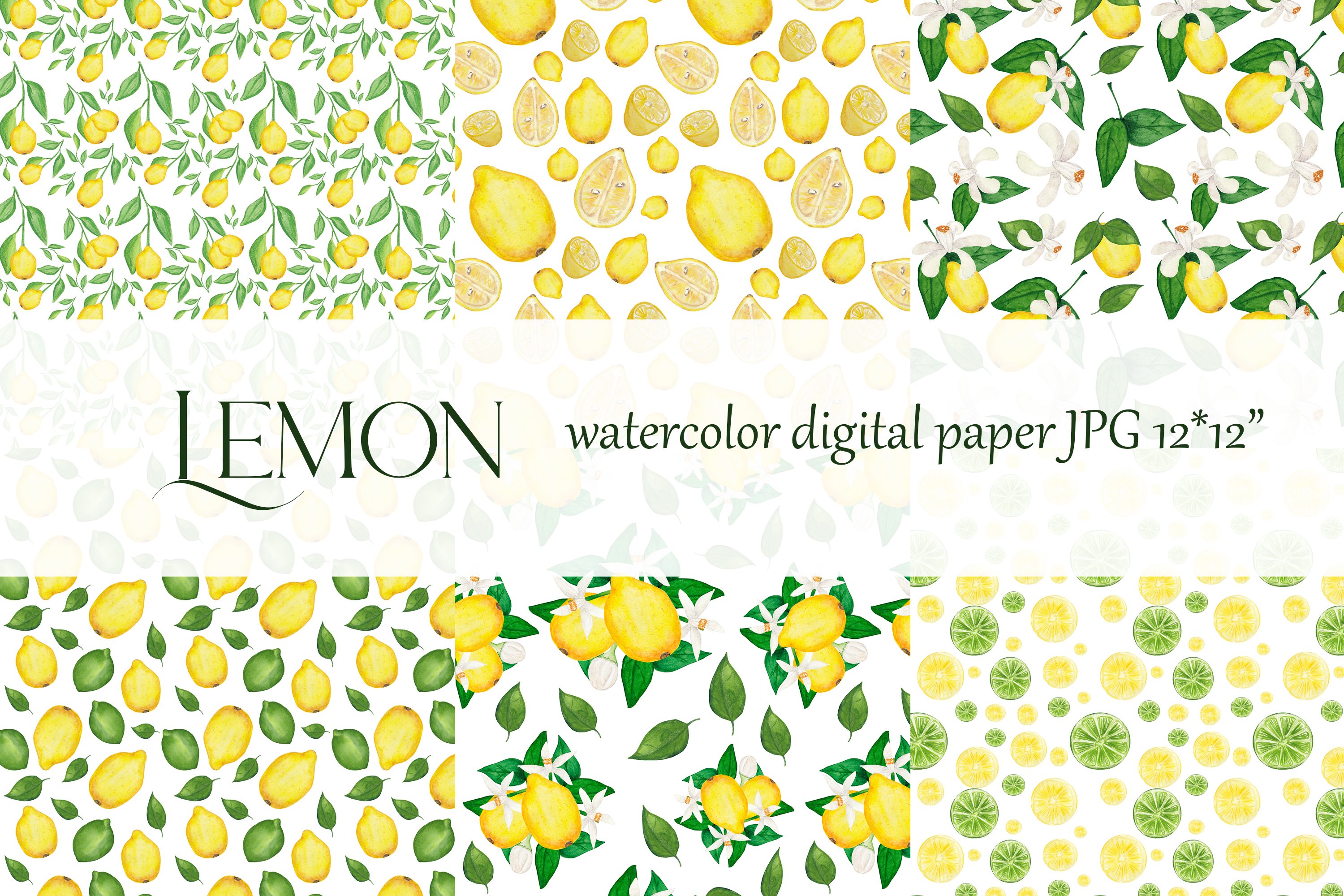 Art & Collectibles Watercolor lemon seamless pattern clipart Citrus ...