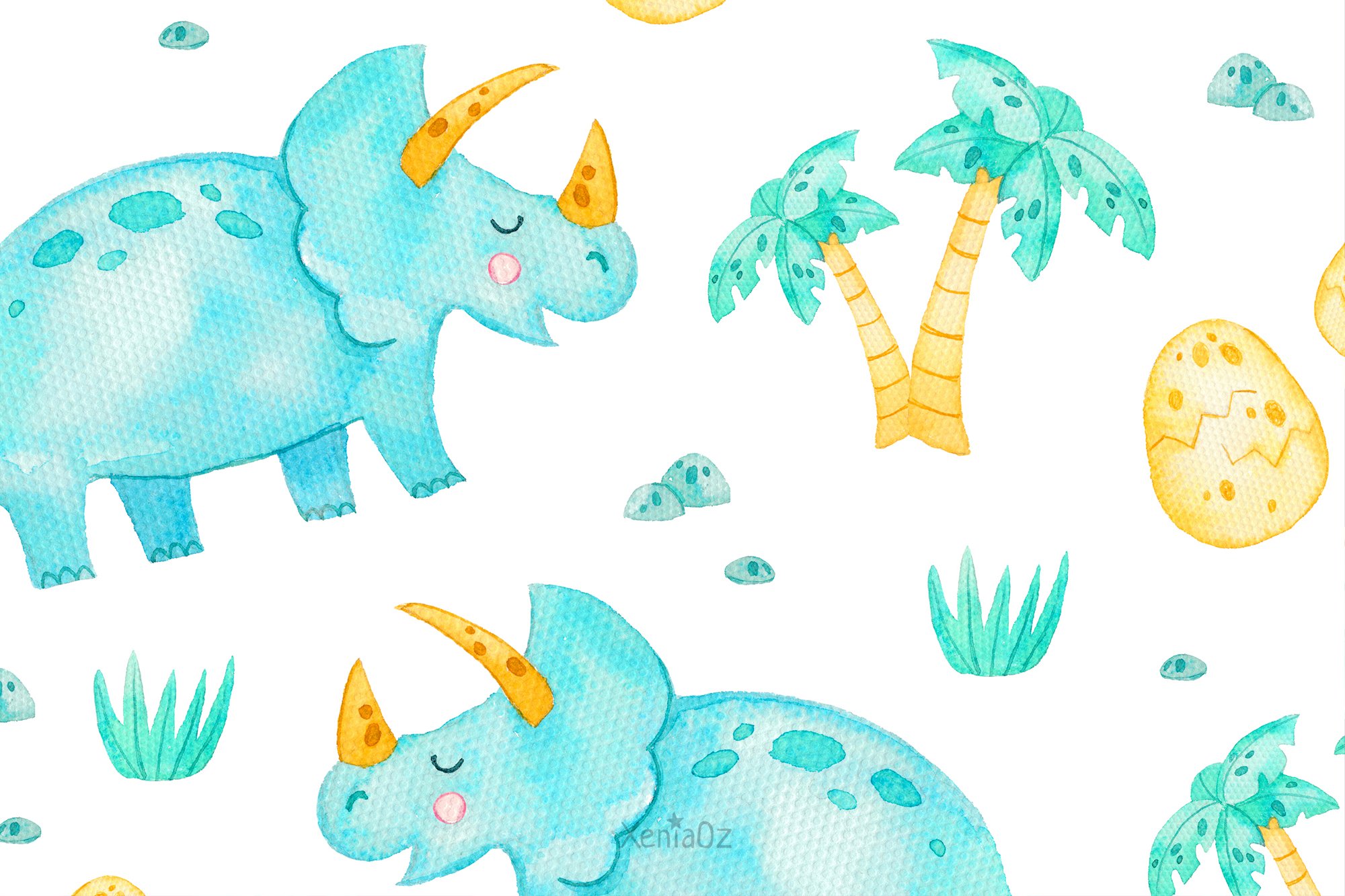 Watercolor dinosaur digital paper pack, seamless pattern (531311 ...