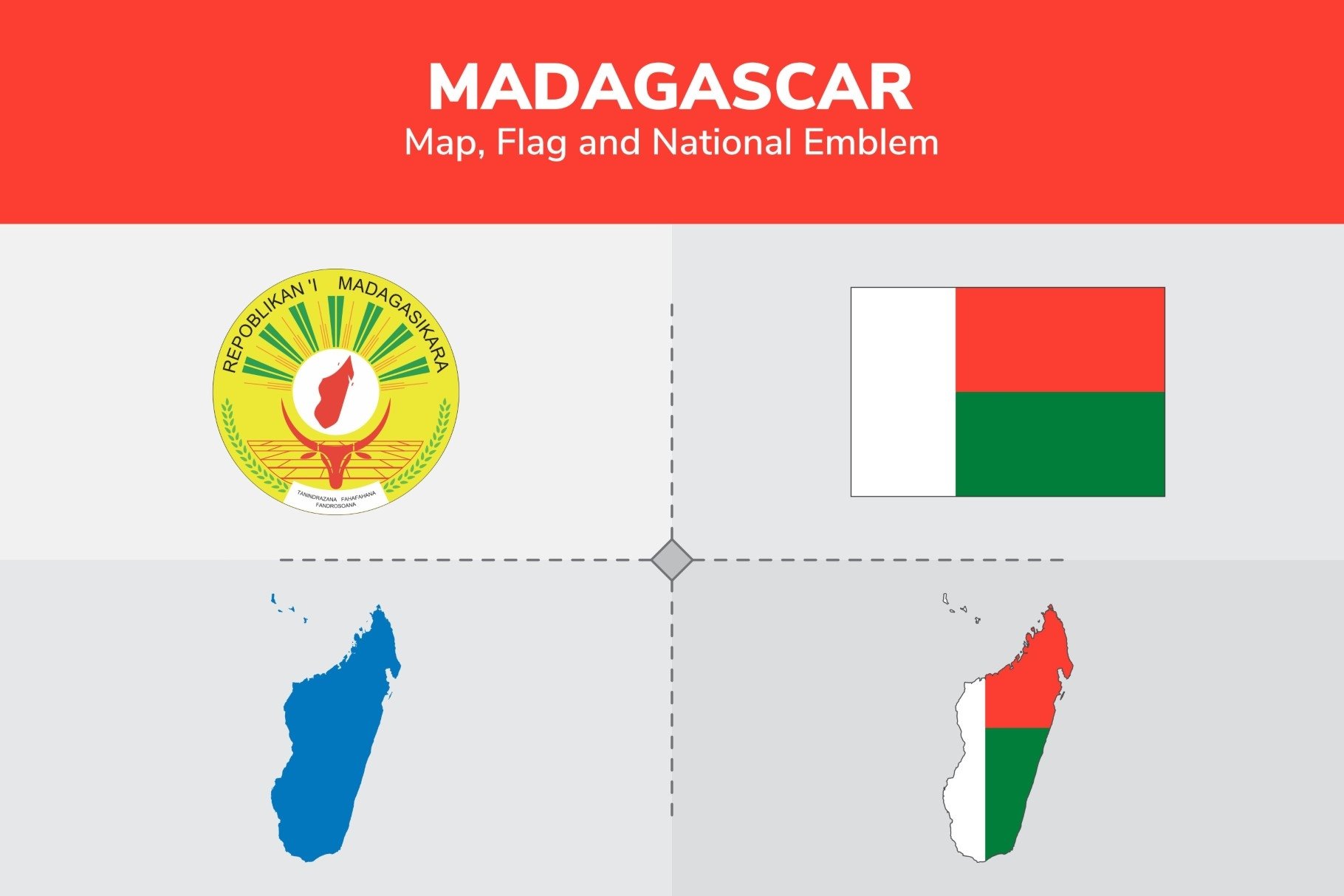Madagascar Map, Flag and National Emblem (1101537) | Illustrations ...