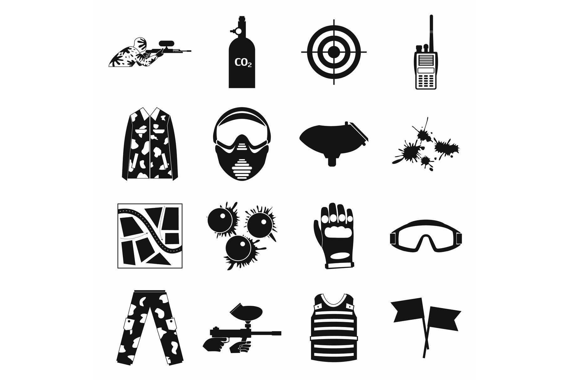 Paintball game simple icons set (553400) | Illustrations | Design Bundles