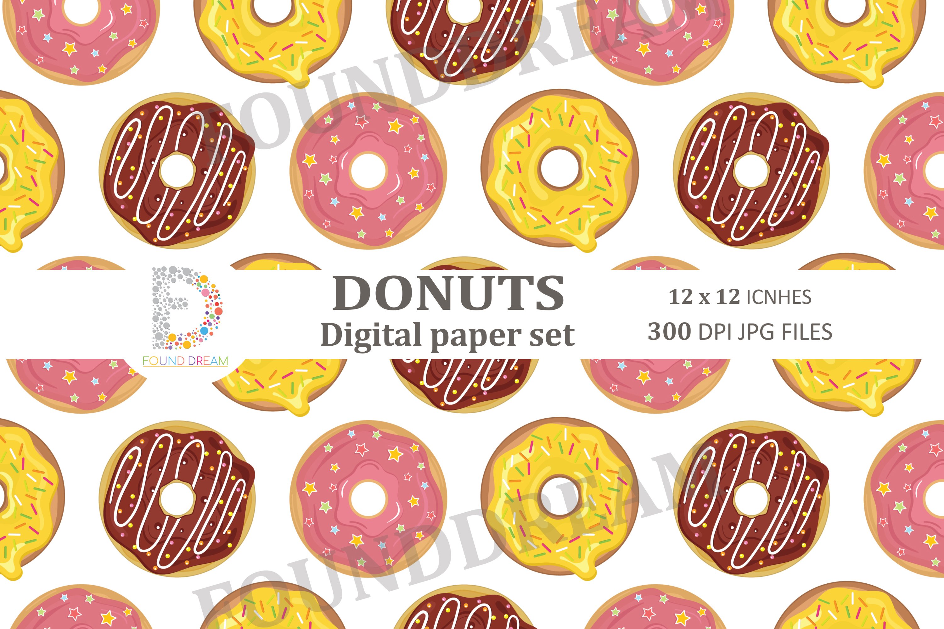 Donuts Digital Papers| 12 x 12 inches 300DPI JPG files (562831 ...