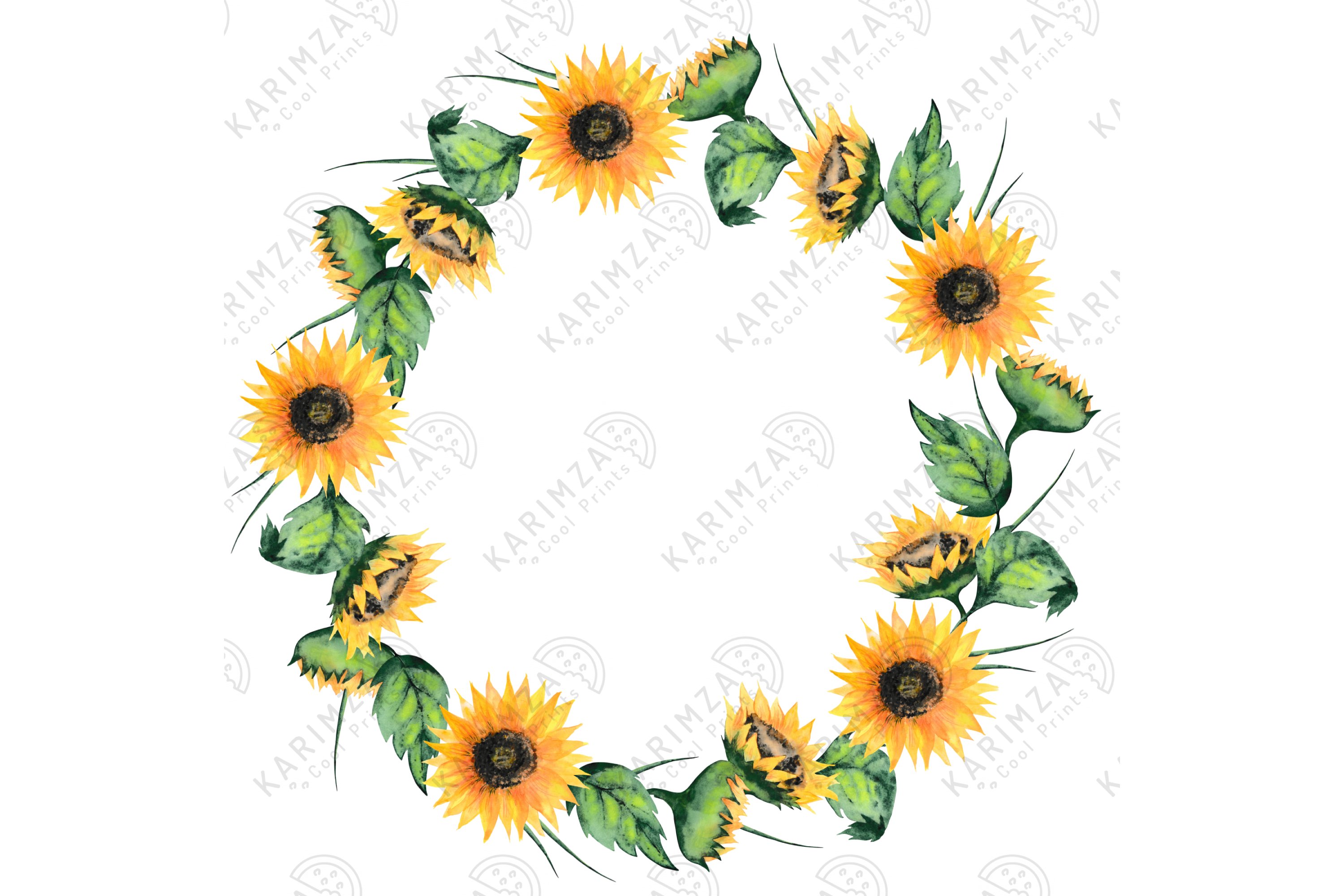 SUNFLOWER bee WREATH CLIPART, Watercolor Floral Wreaths Png (710747 ...