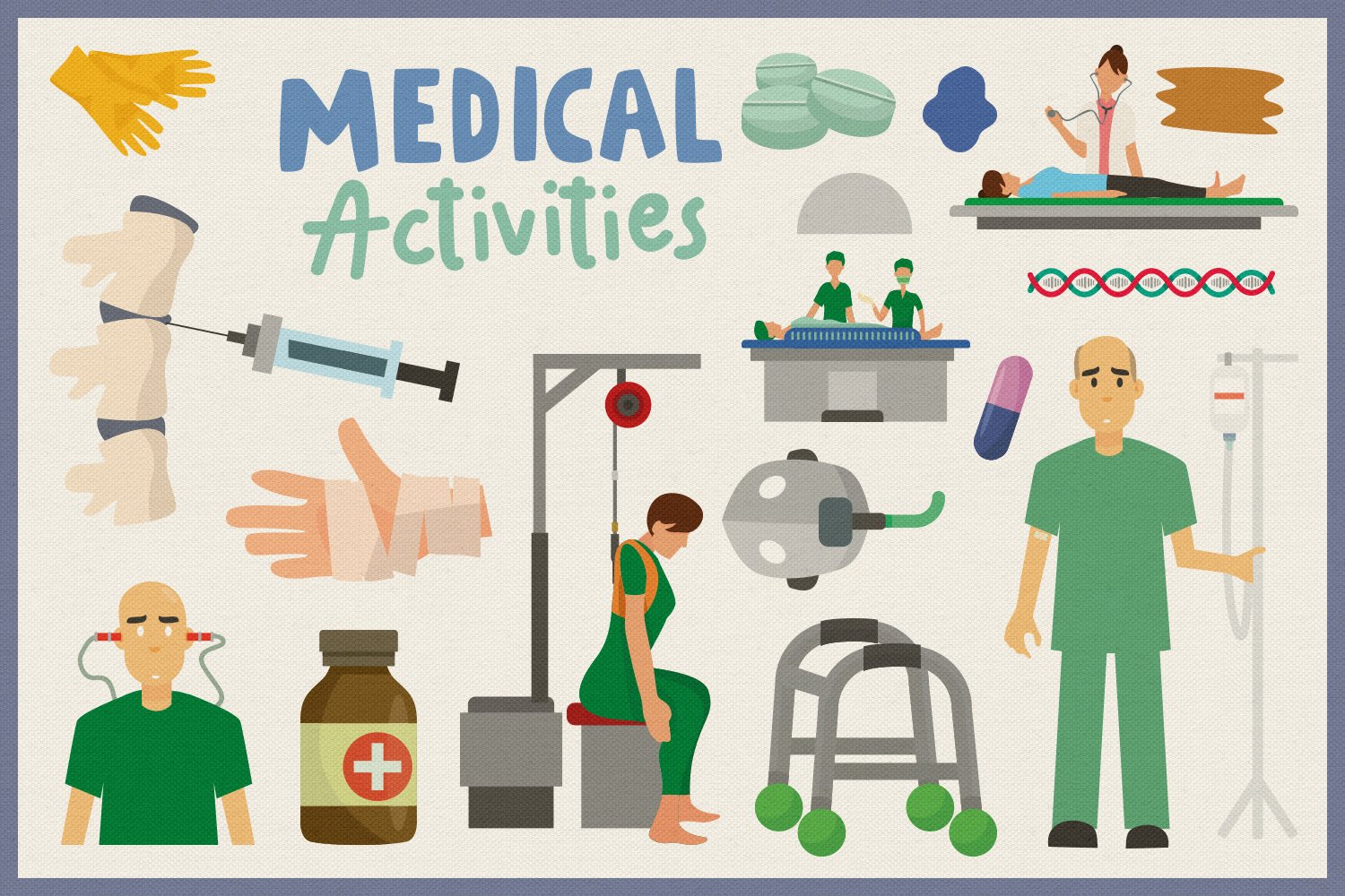 Medical Activities Vector Clipart and Seamless Pattern