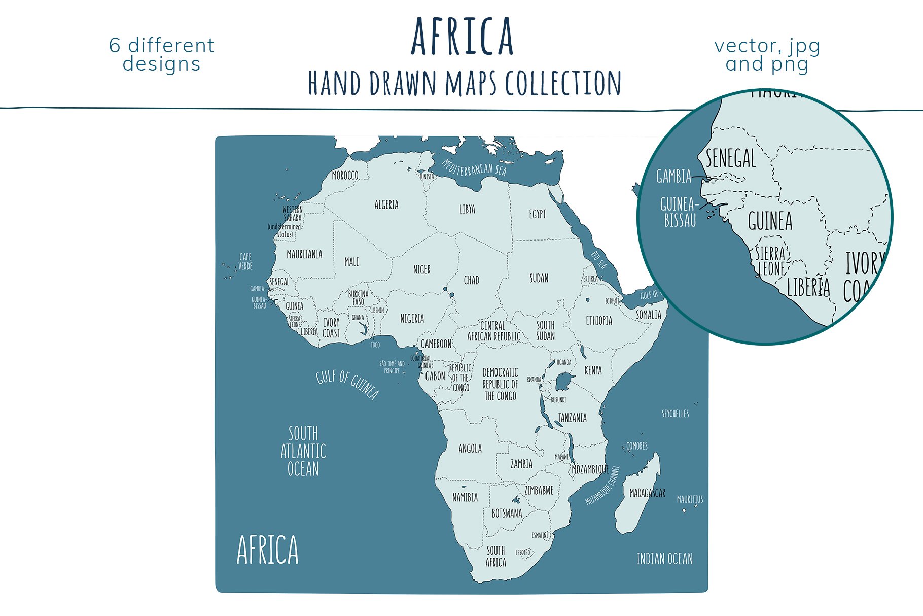 Maps of Africa. Hand drawn collection (225642) | Illustrations | Design ...