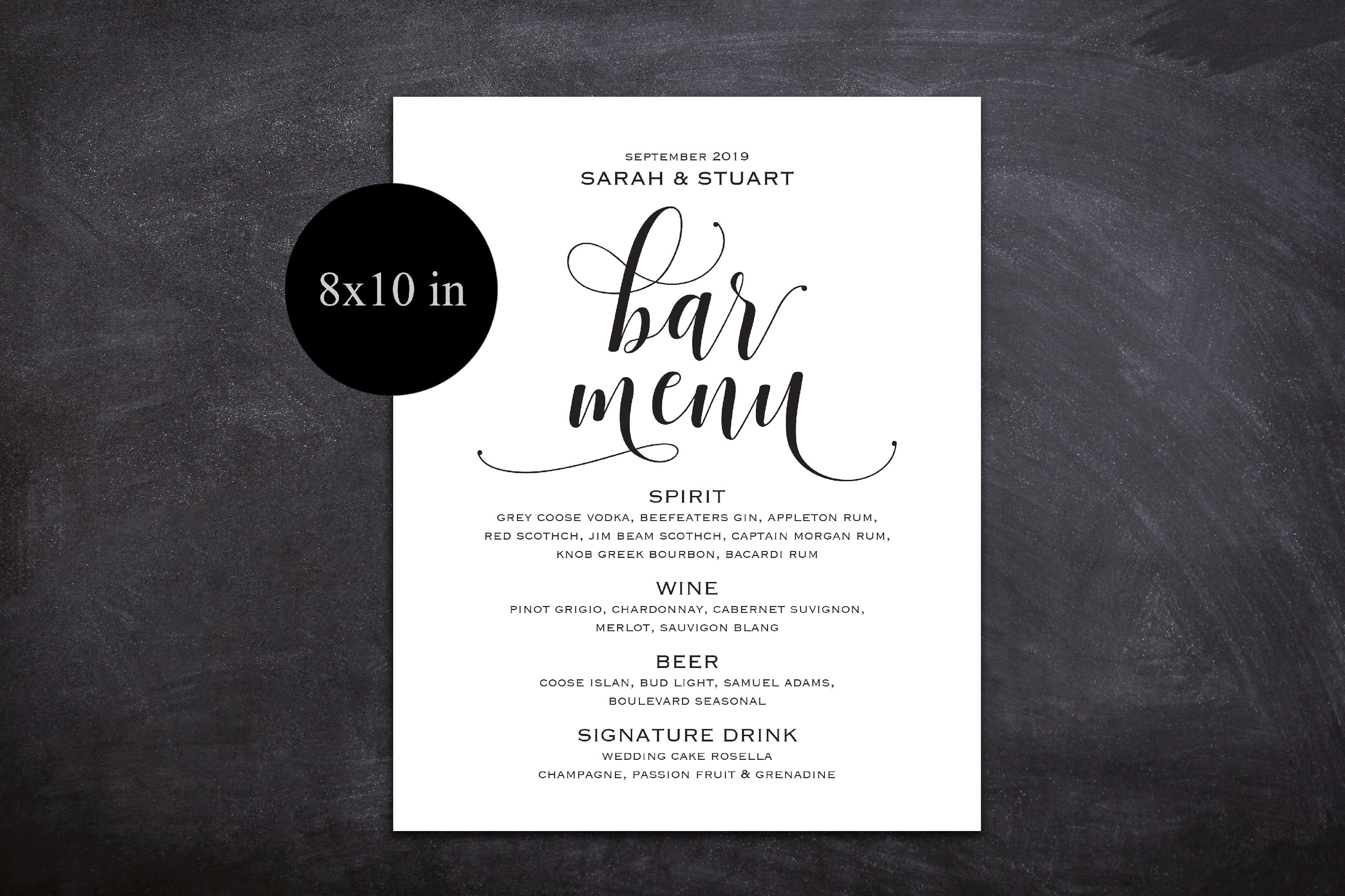 Free printable wedding bar menu | Honestweddingadvice.com