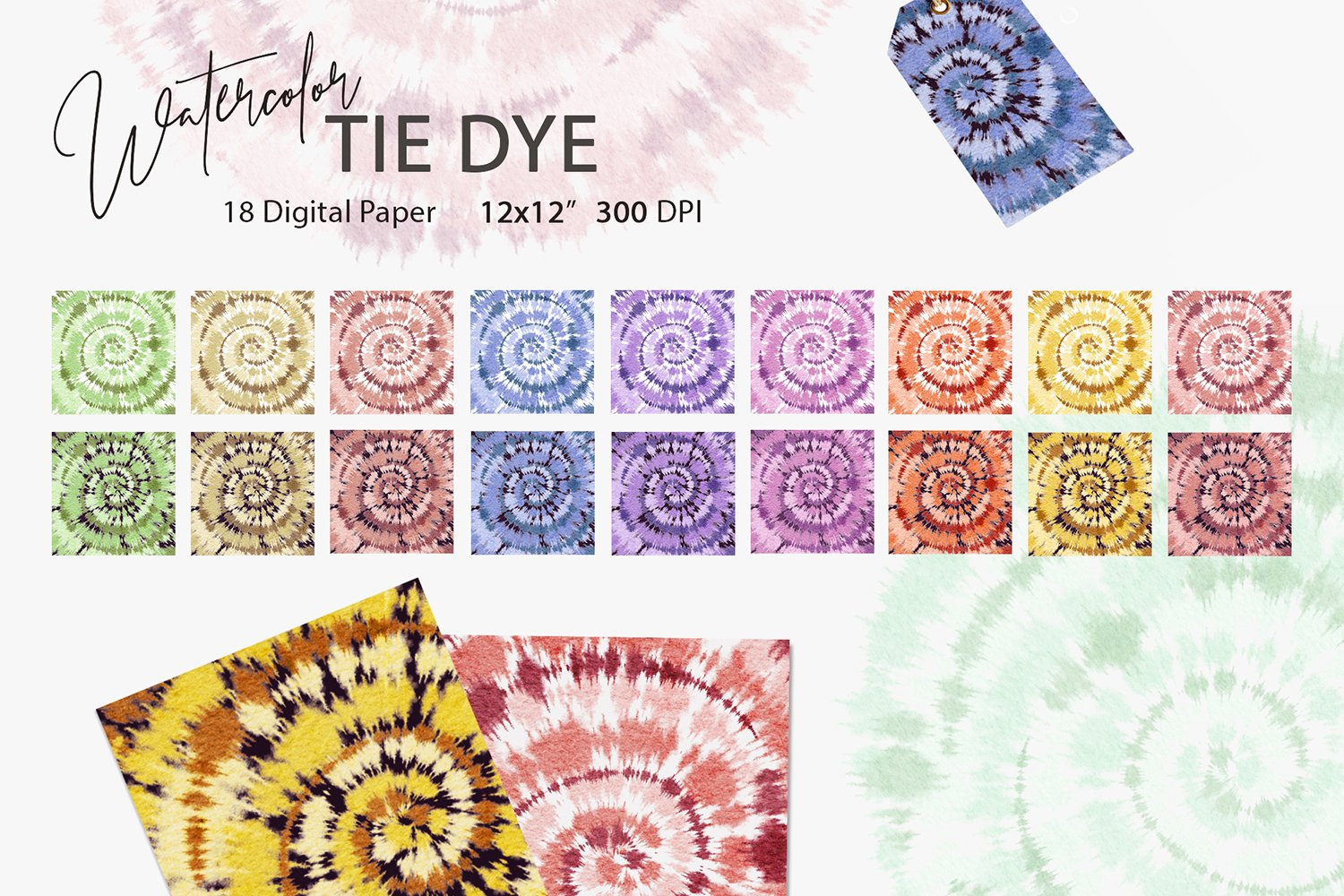 Tie Dye Digital paper, Pastel watercolor background