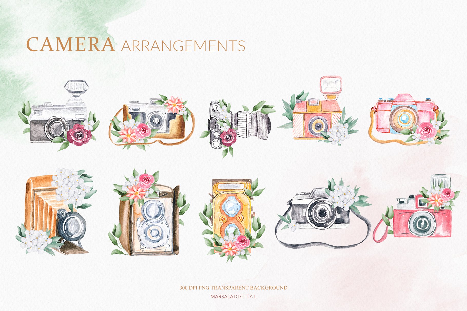 Watercolor Camera Clipart Vintage (244783) | Illustrations | Design Bundles
