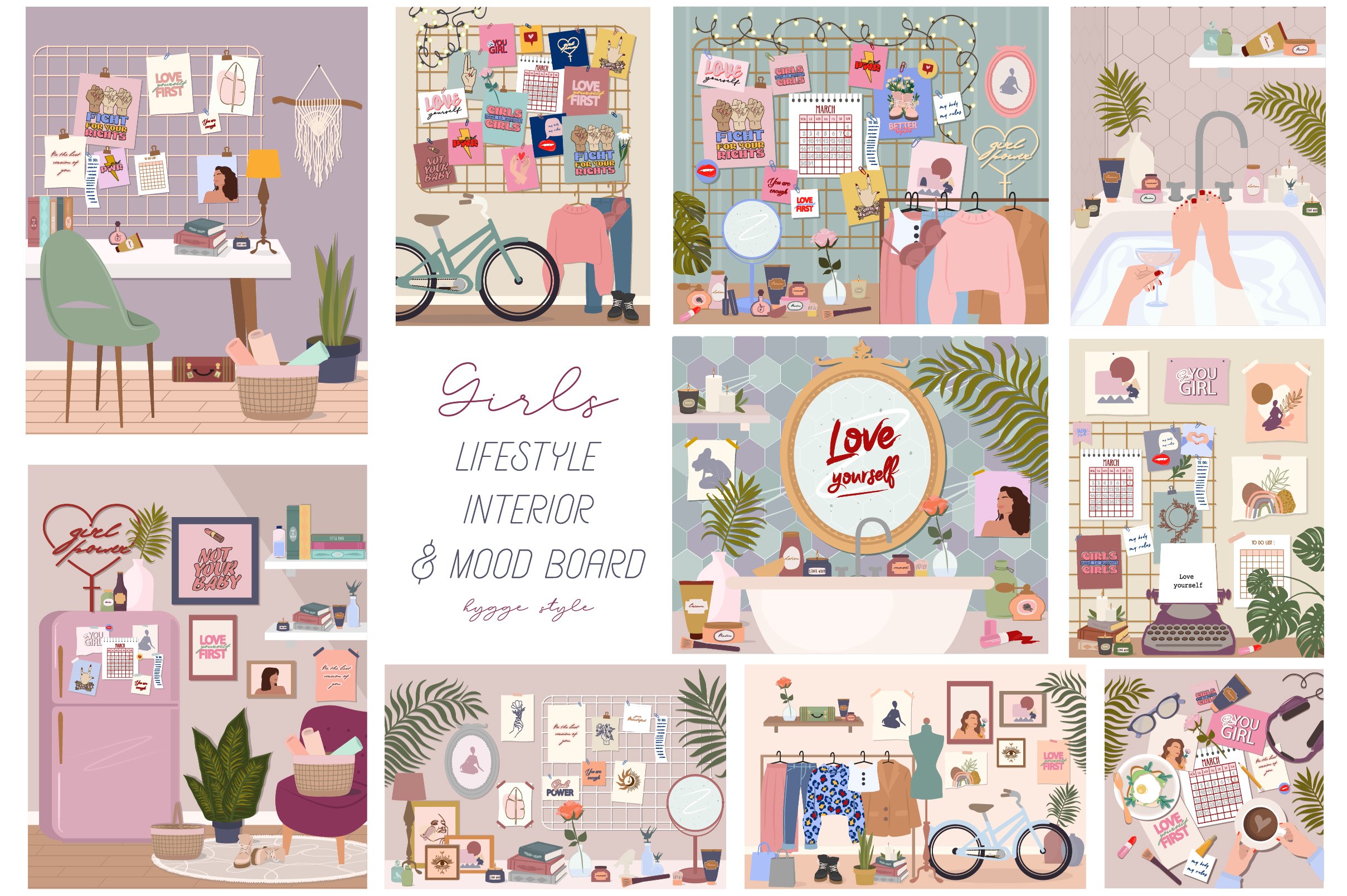 Lifestyle interior & mood board (460432) | Illustrations | Design Bundles