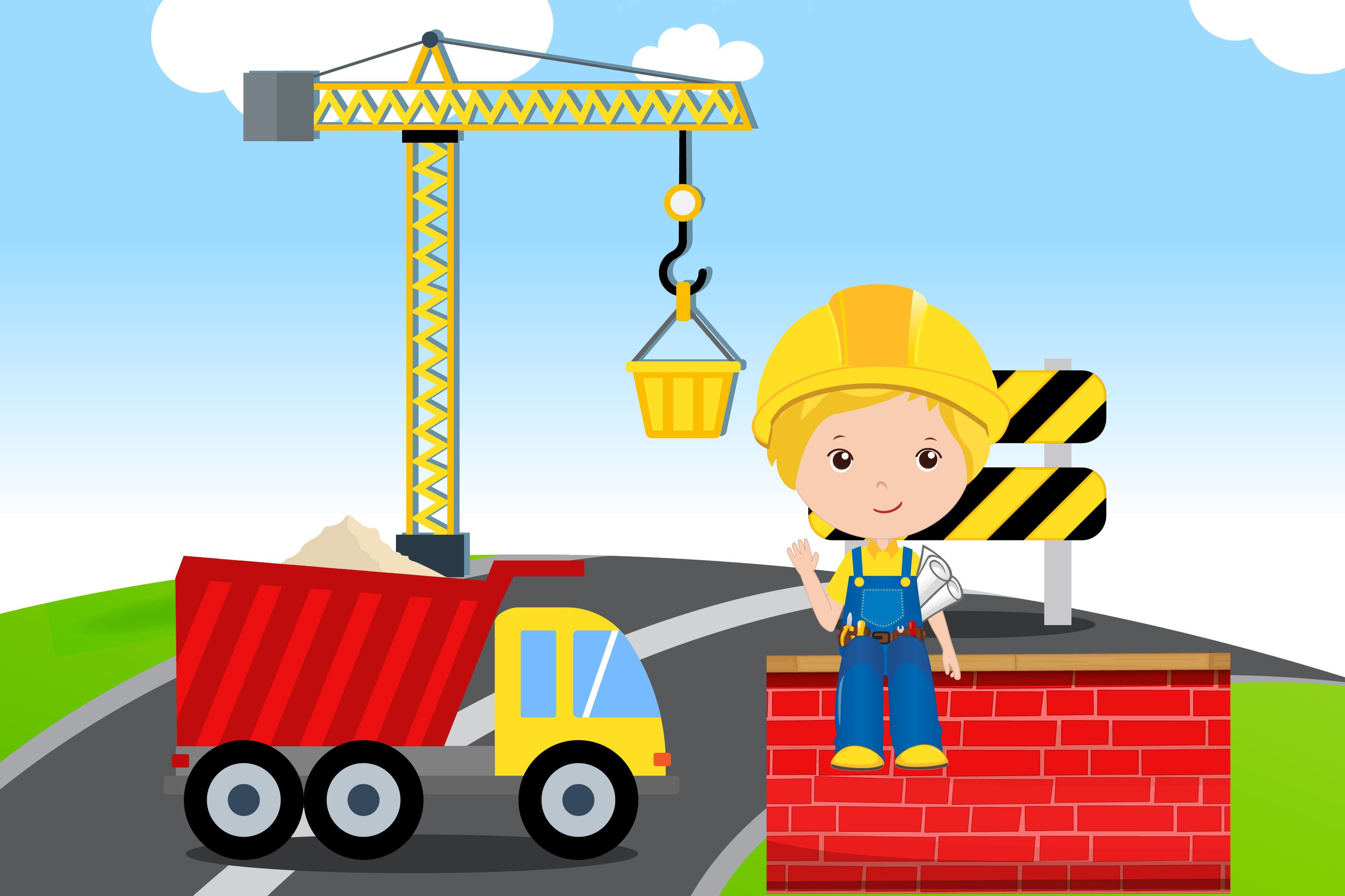 Construction boy illustration, Construction boy digital papers (25085 ...