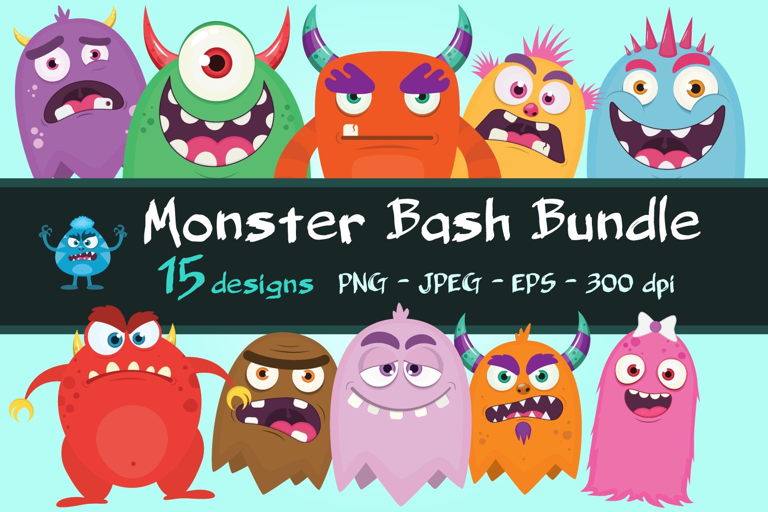 Monster Bash Clipart Bundle, Cute Monsters, PNG, JPEG, EPS (377748 ...