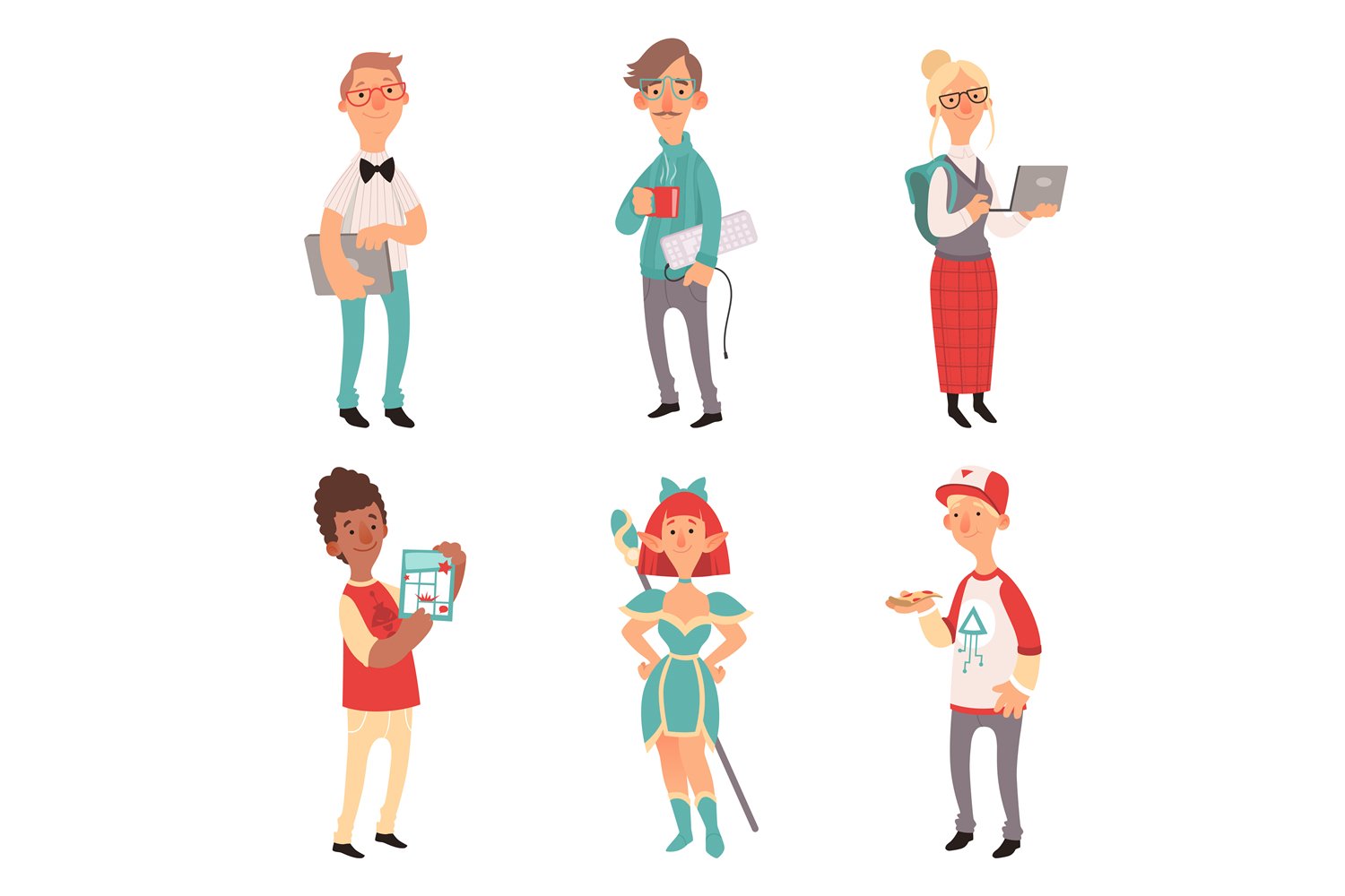 Geek characters. Girl and boys nerd computer technology love (869799 ...