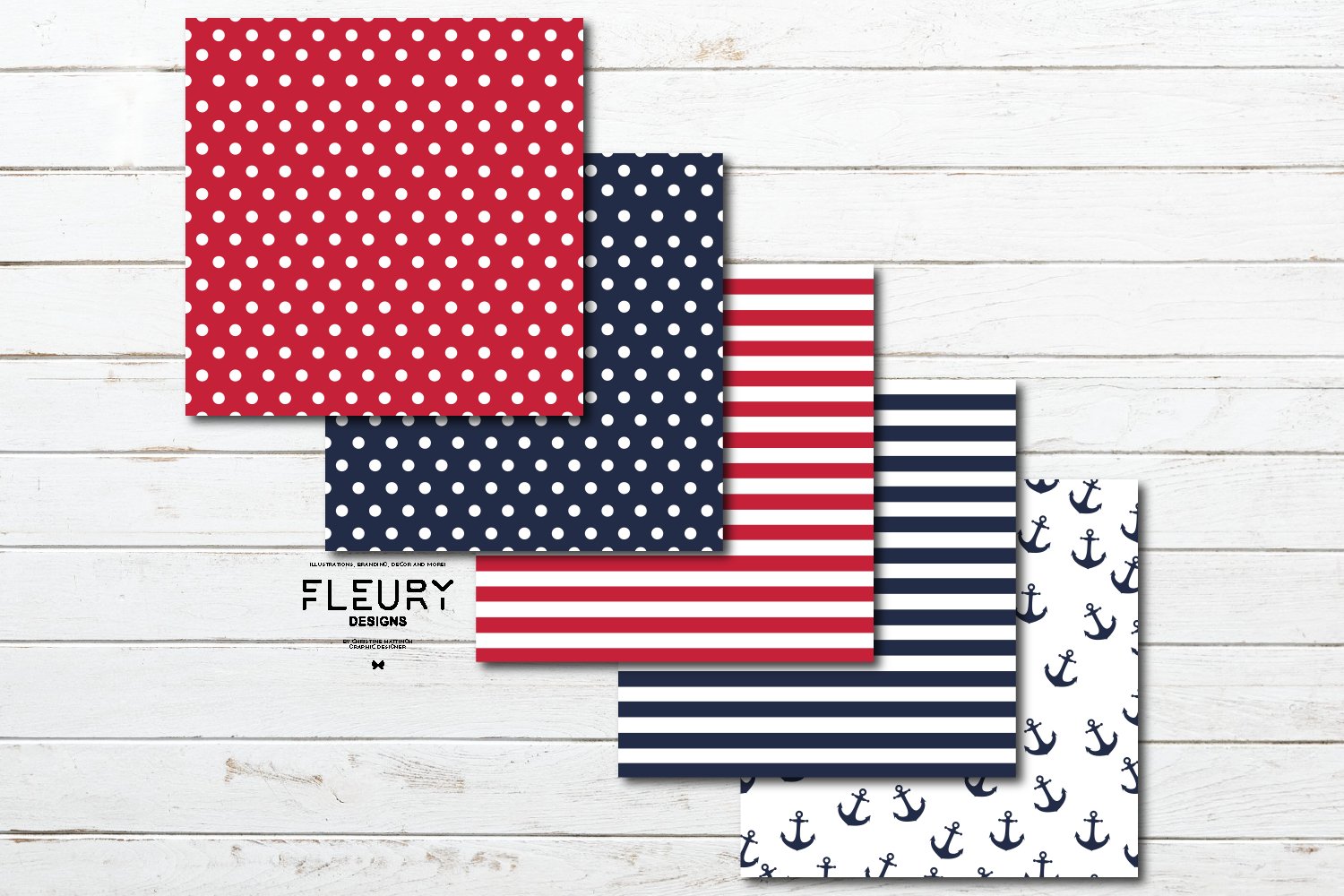 Nautical Sailor Digital Paper (106225) | Scrapbooking | Design Bundles