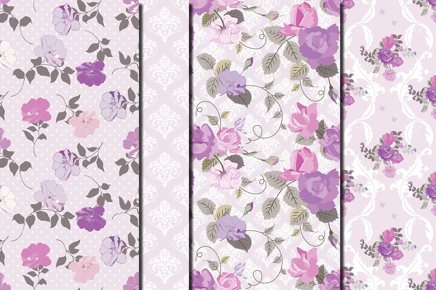 Shabby chic violet roses seamless digital paper pack (63822 ...