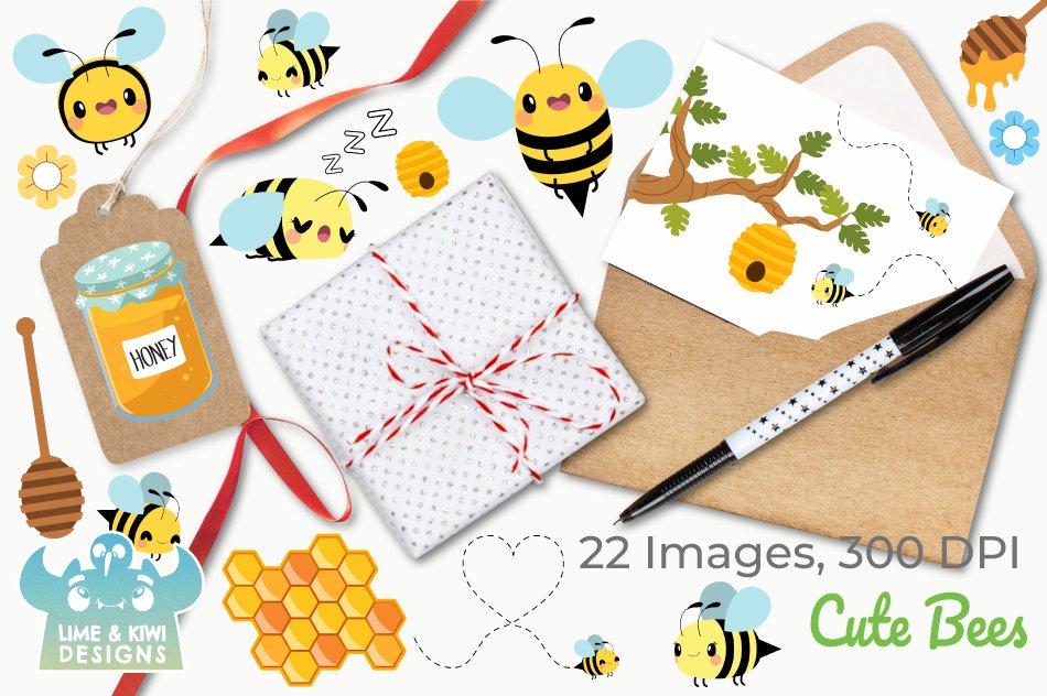 Cute Bees Clipart, Instant Download Vector Art (358143) | Illustrations ...