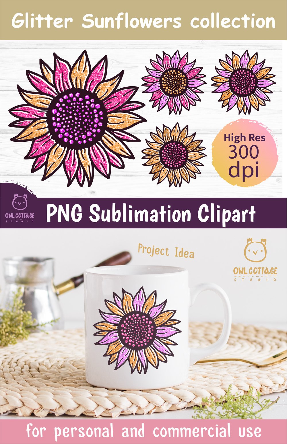 Golden Glitter Sunflowers Sublimations mini Bundle, Sunflowe (1163962 ...