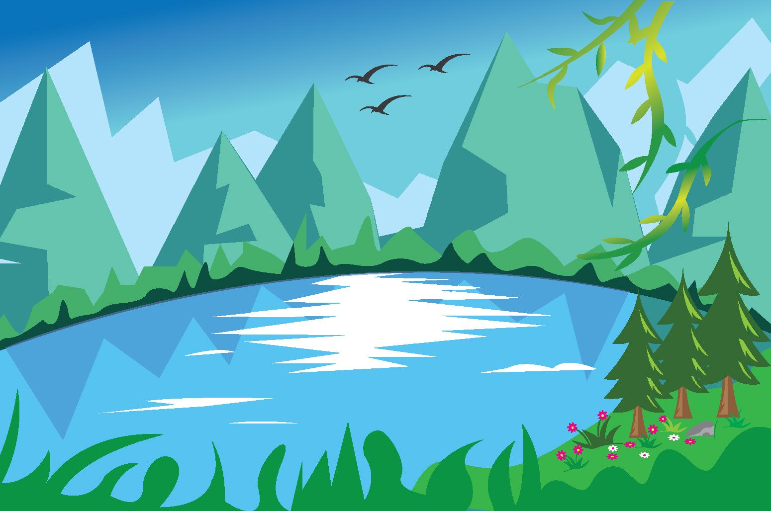 Lake landscape vector illustration (984180) | Illustrations | Design ...