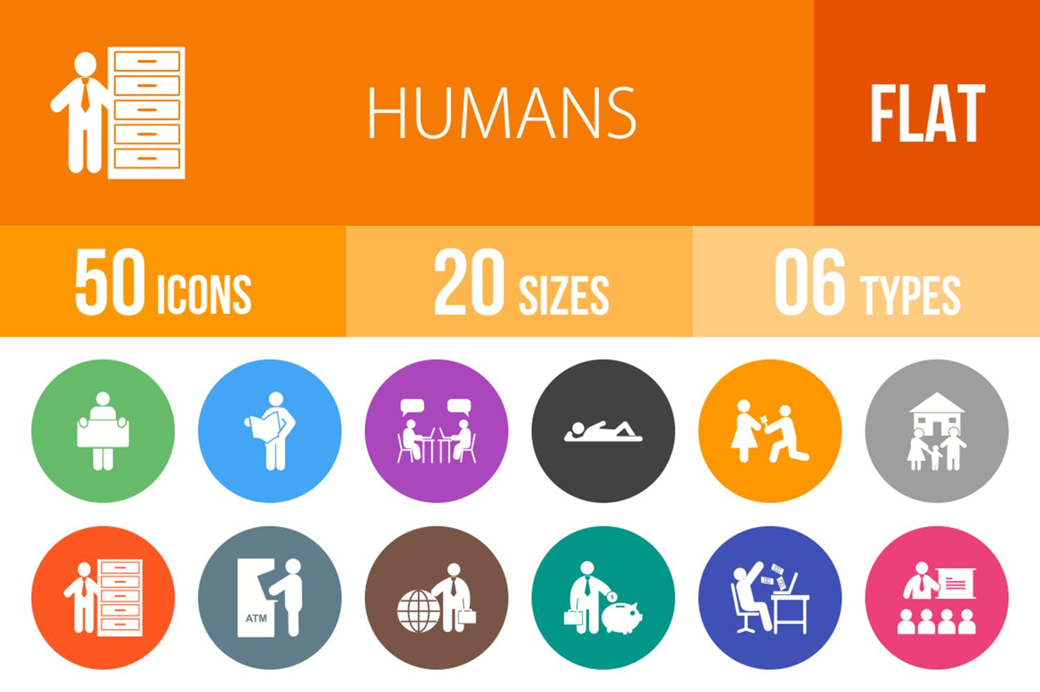 50 Humans Flat Round Icons (190387) | Icons | Design Bundles