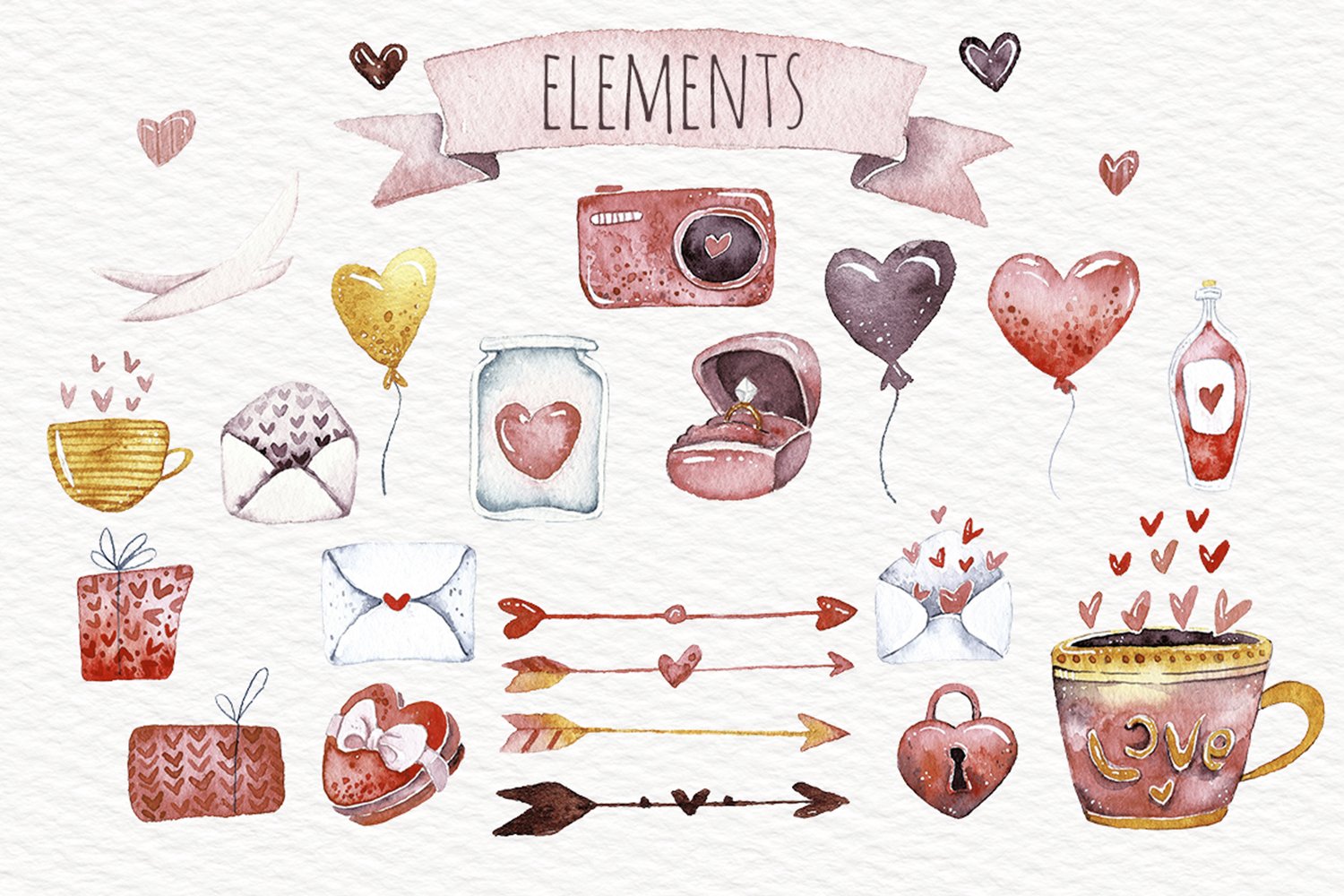 Watercolor Valentine's Day (98400) | Illustrations | Design Bundles