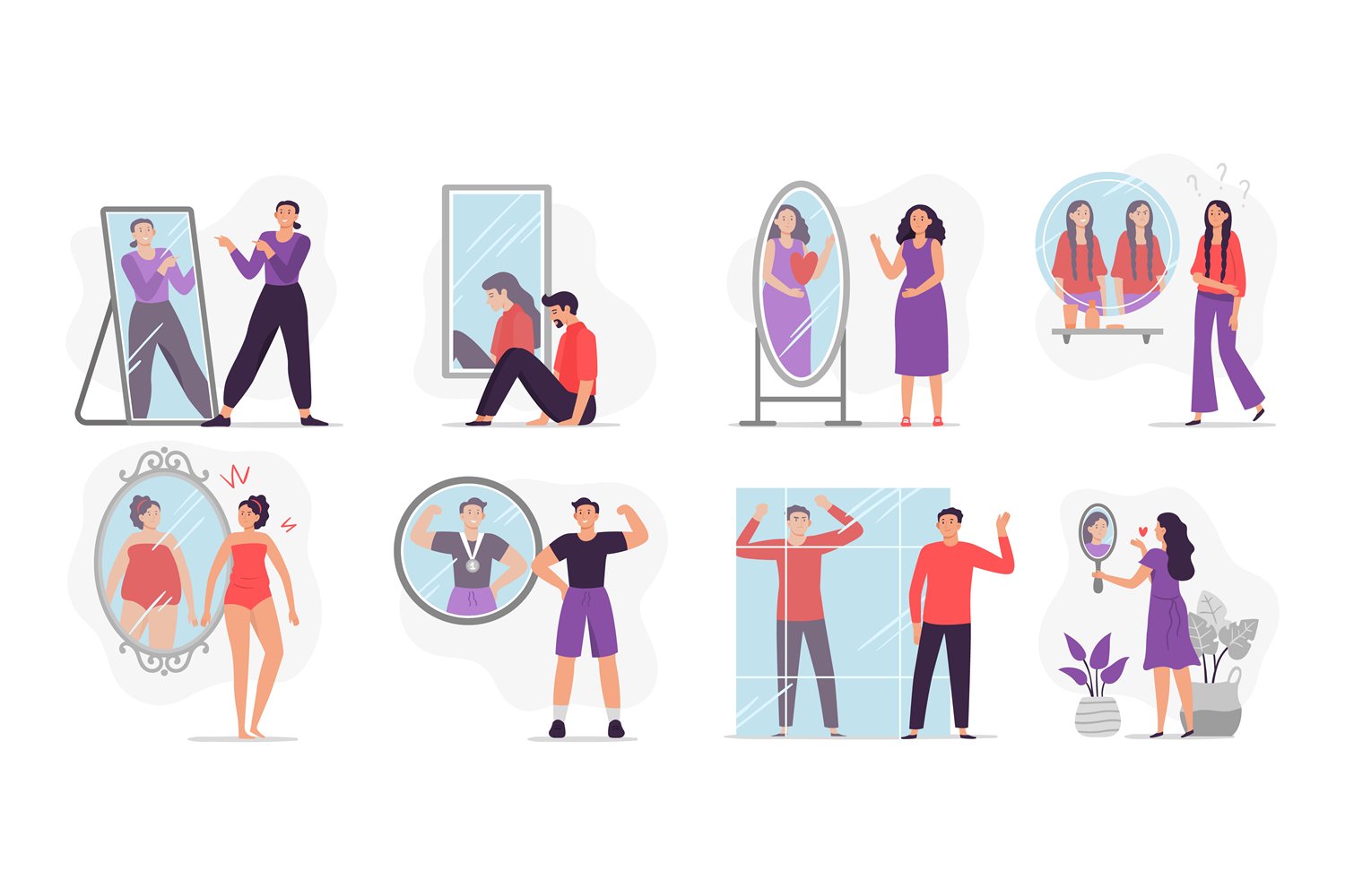 People looking at mirror reflection. Self-assessment and per (1014891 ...