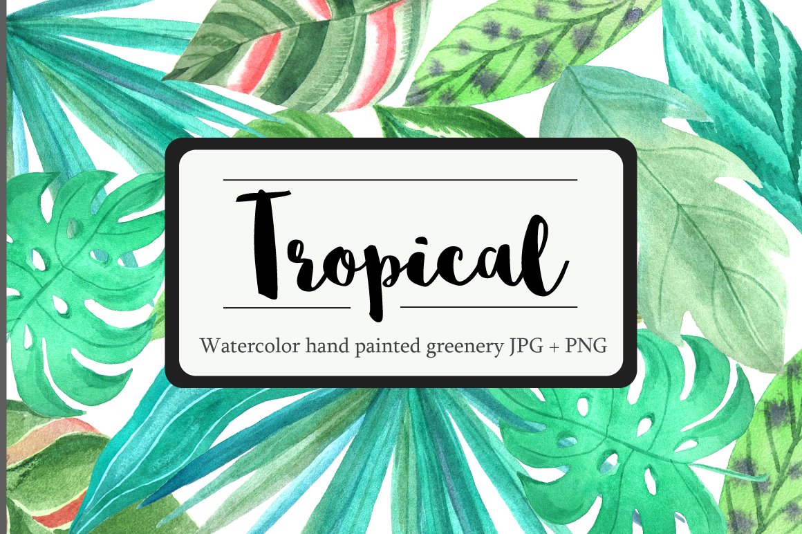 Tropical Watercolor Greenery Set (3288) | Illustrations | Design Bundles