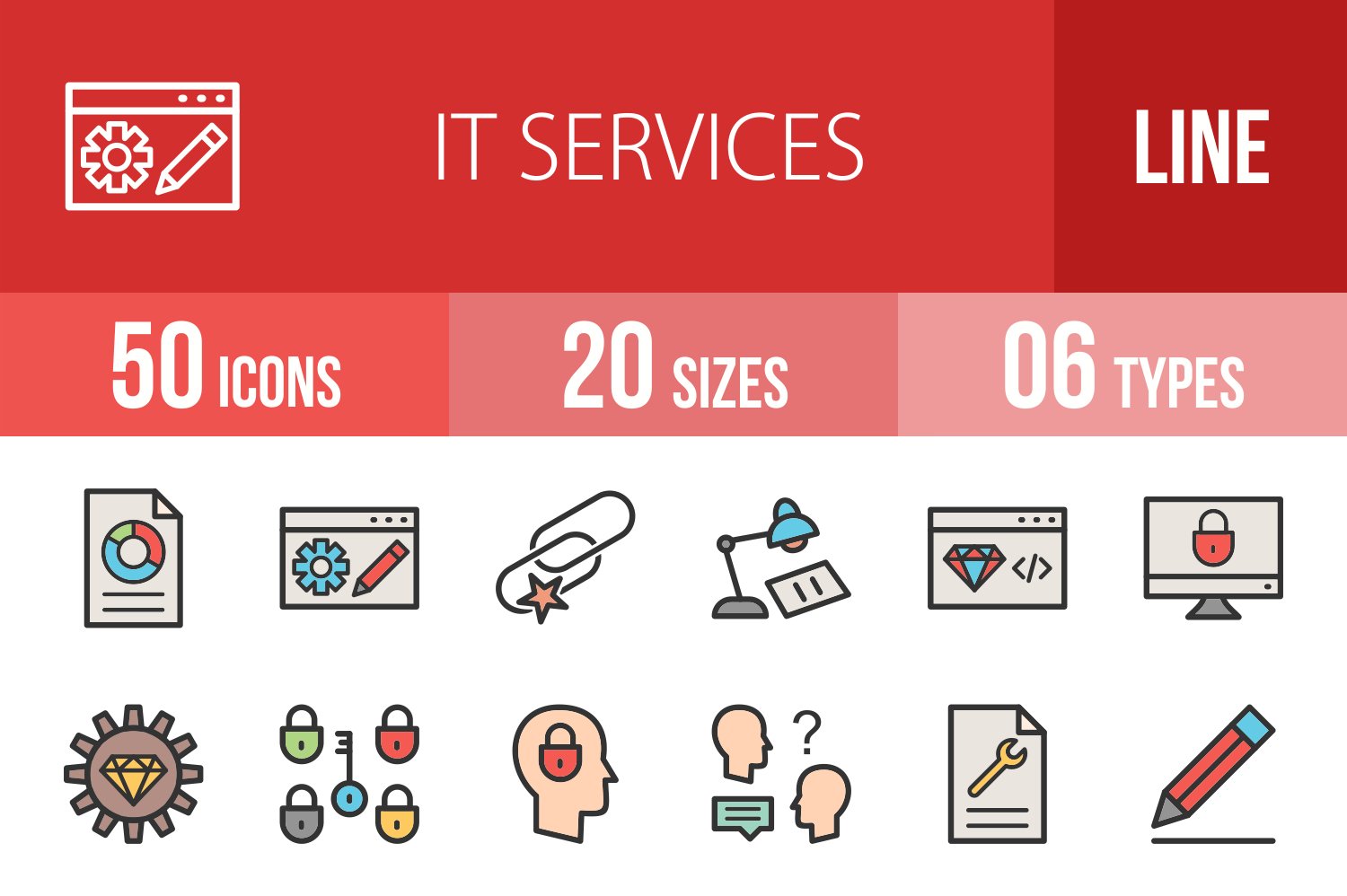 50 IT Services Linear Multicolor Icons (54765) | Icons | Design Bundles