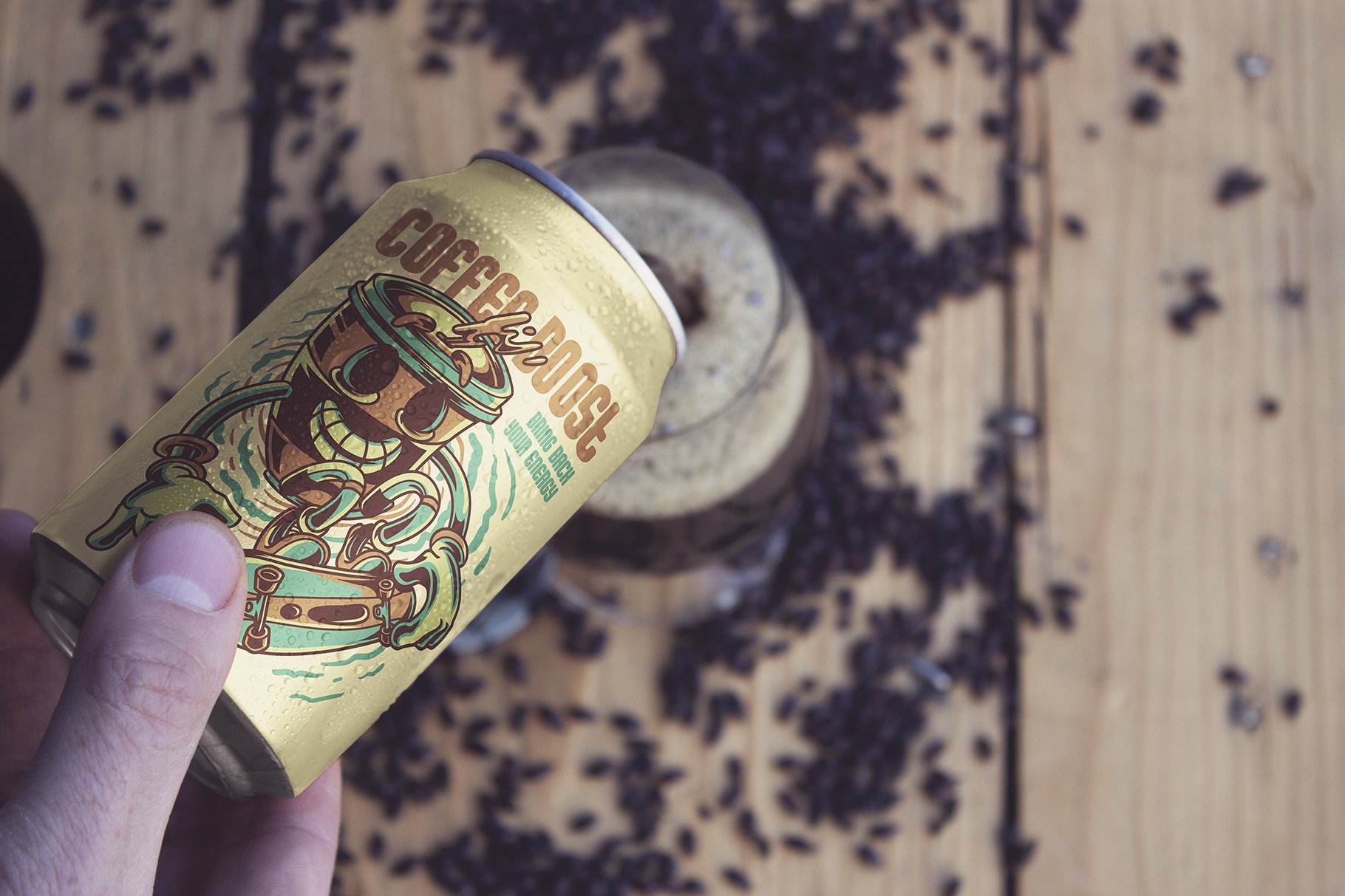 Black Malt Can & Hand Mockup (538841) | Mockups | Design Bundles