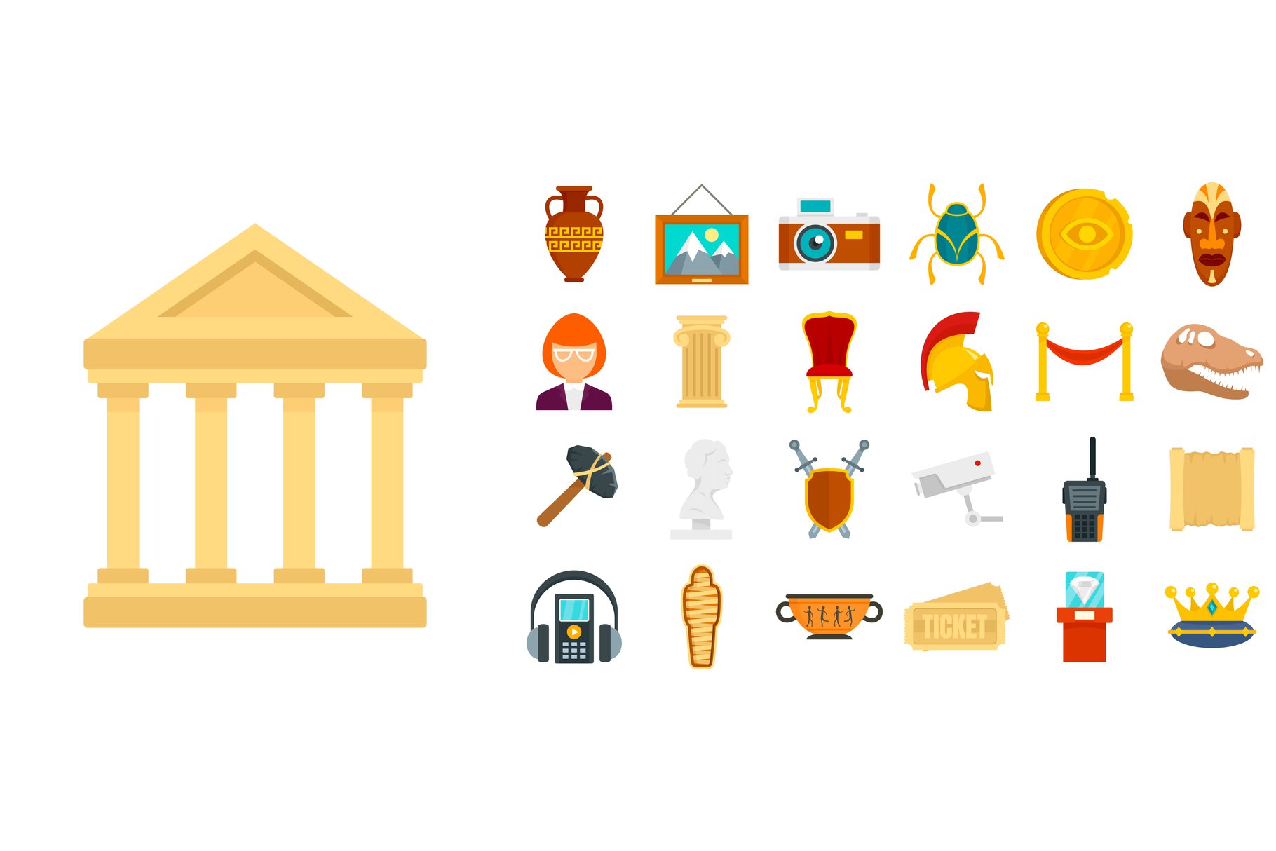 Museum icon set, flat style (554712) | Illustrations | Design Bundles