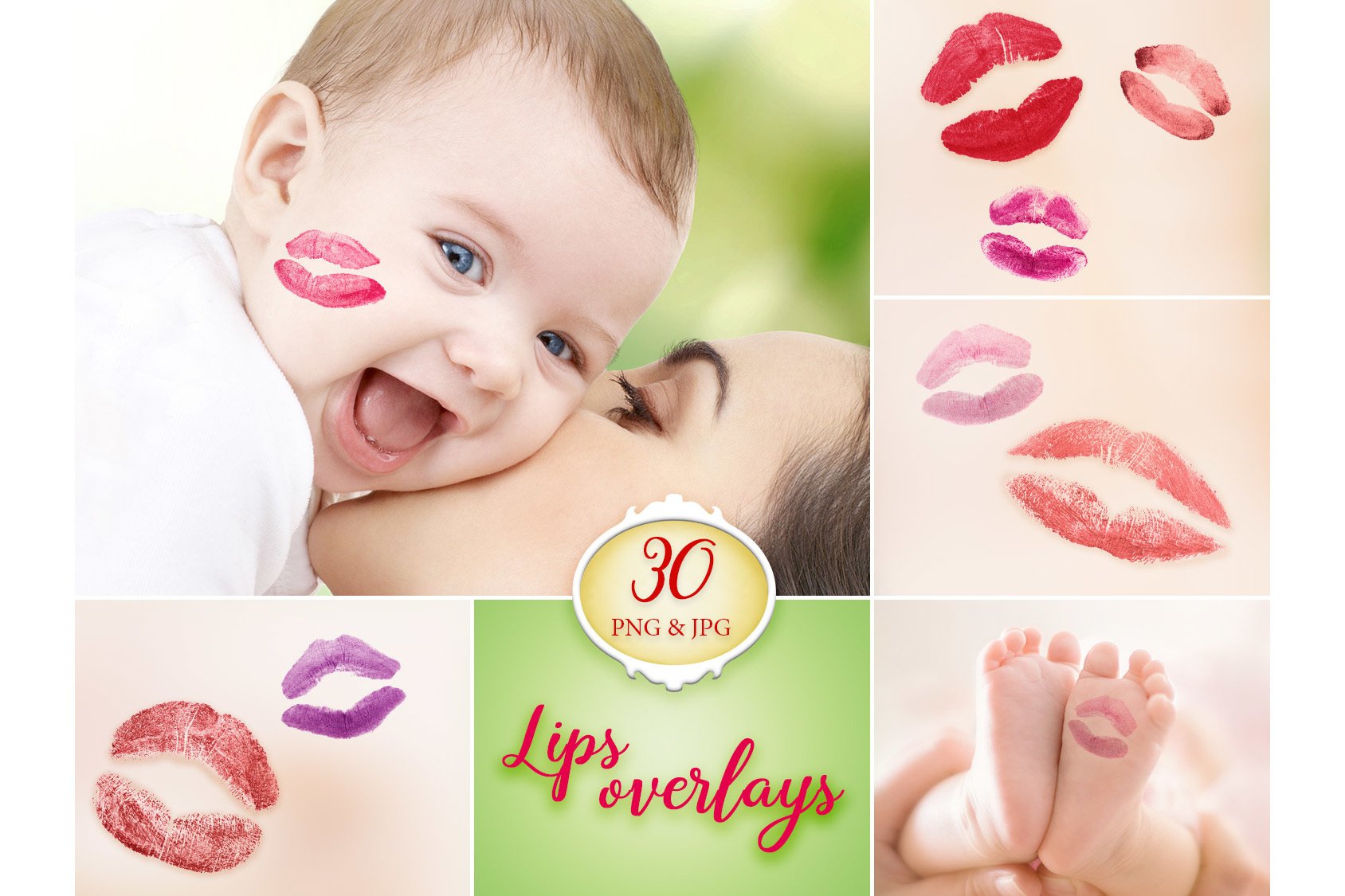 30 Lips Photo Overlays (347952) | People | Design Bundles