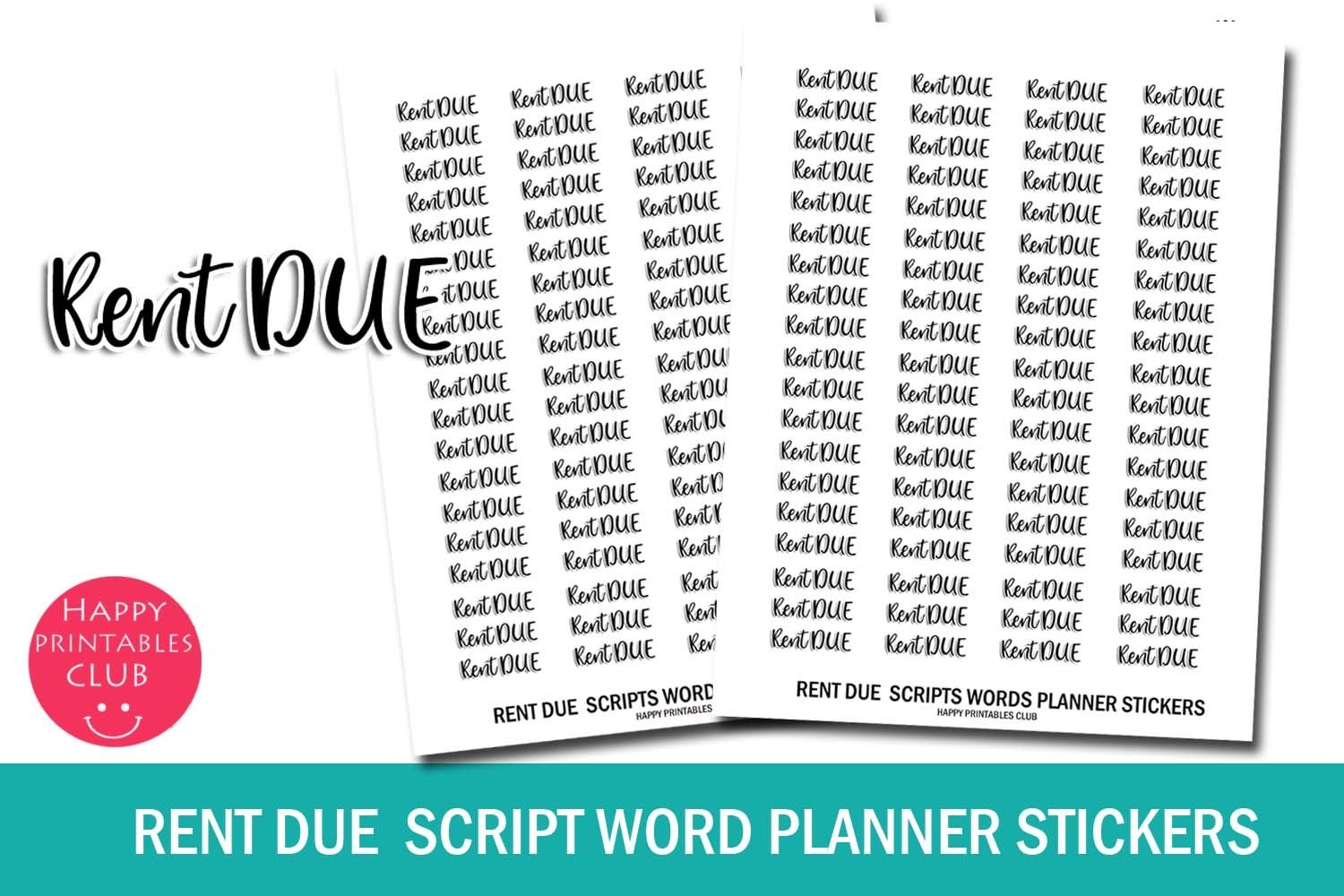 Rent Due Planner Sticker I Script Words Planner Stickers (477472 ...