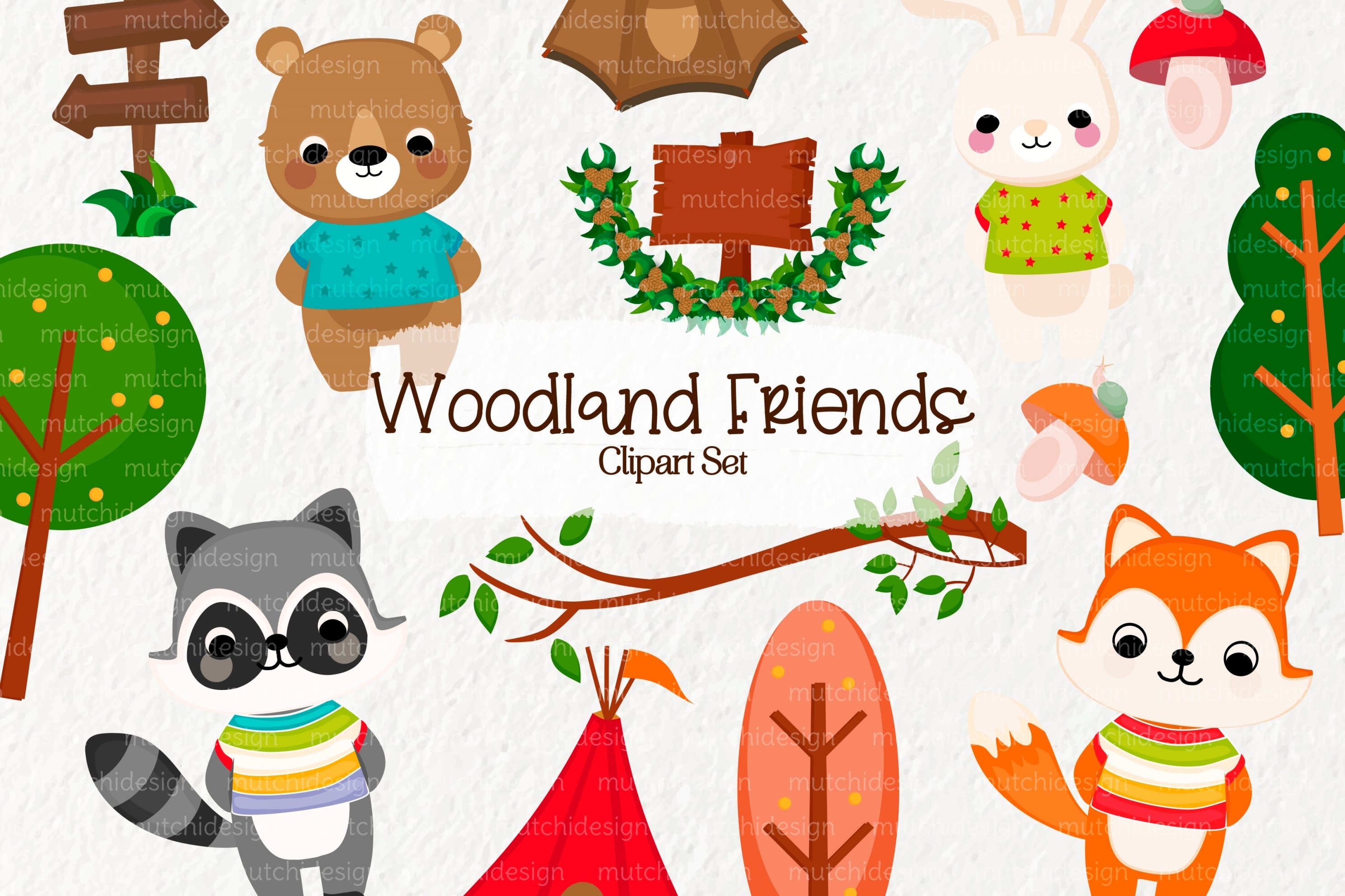 Woodland Friends Clipart Set (624179) | Illustrations | Design Bundles