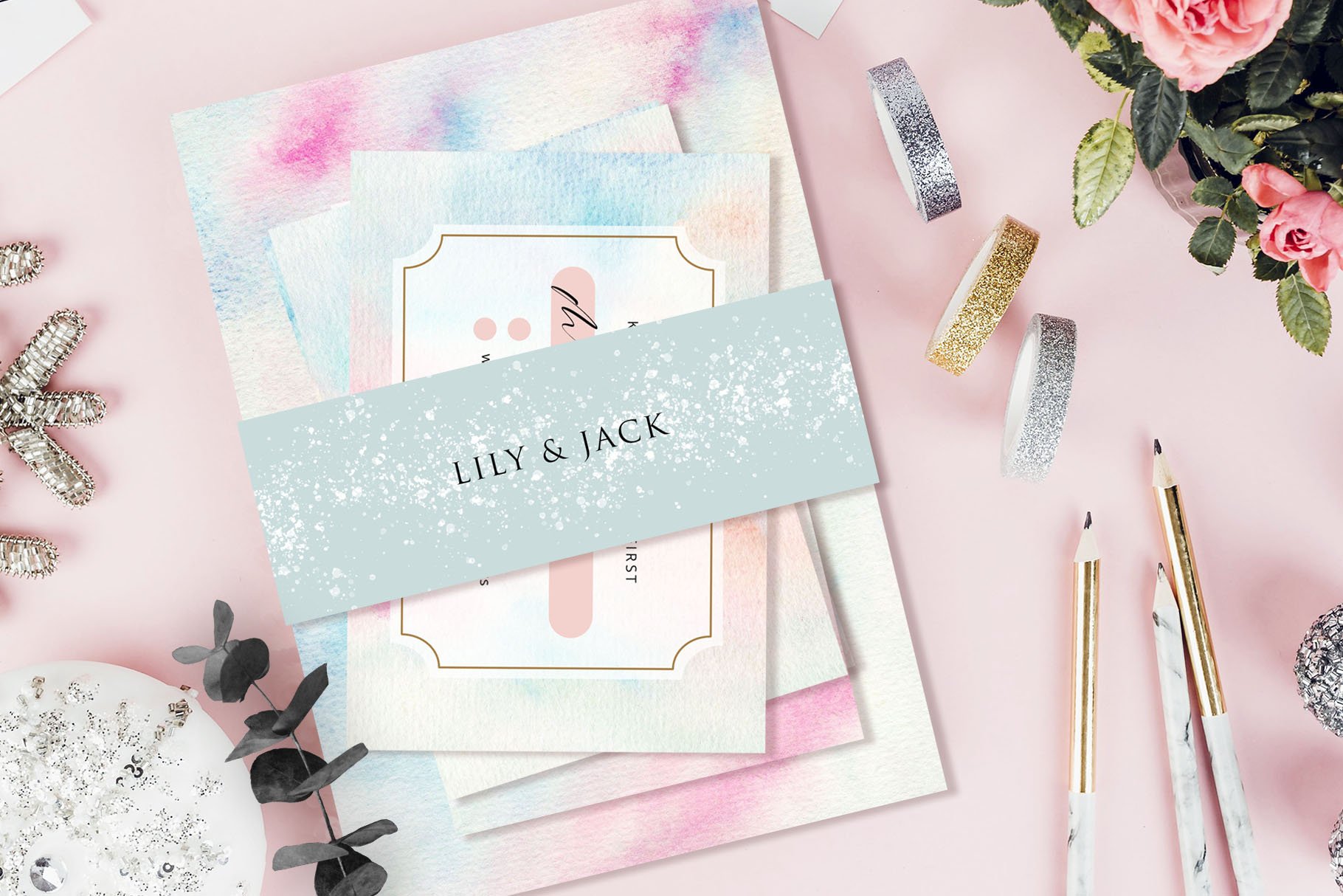 Abstract Soft Pastel Background Wedding Invitation Set