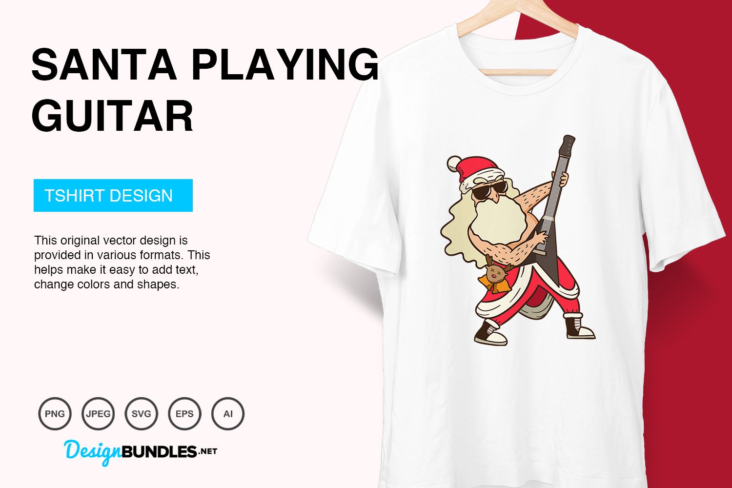 Santa Playing Guitar Vector Illustration