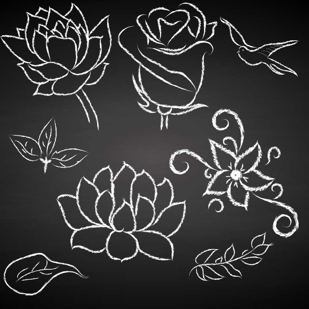 Floral Chalkboard Doodles Clipart (102299) | Illustrations | Design Bundles