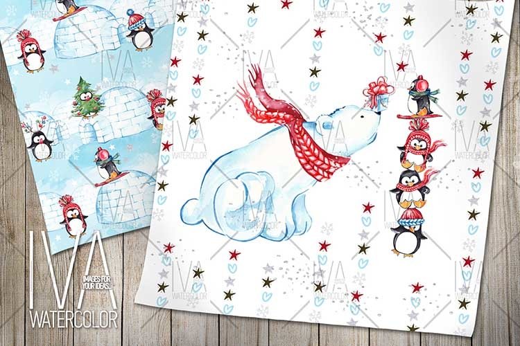 Winter Joy Christmas digital paper, Seamless Penguin paper (369934 ...
