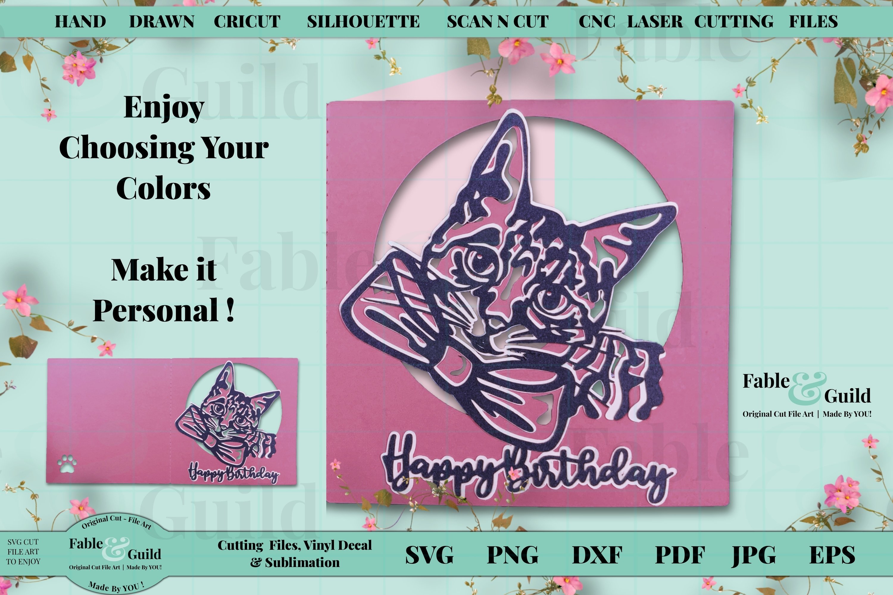 3D Layered Cat SVG Birthday Card Template 3d Kitten Cut File (1138892 ...