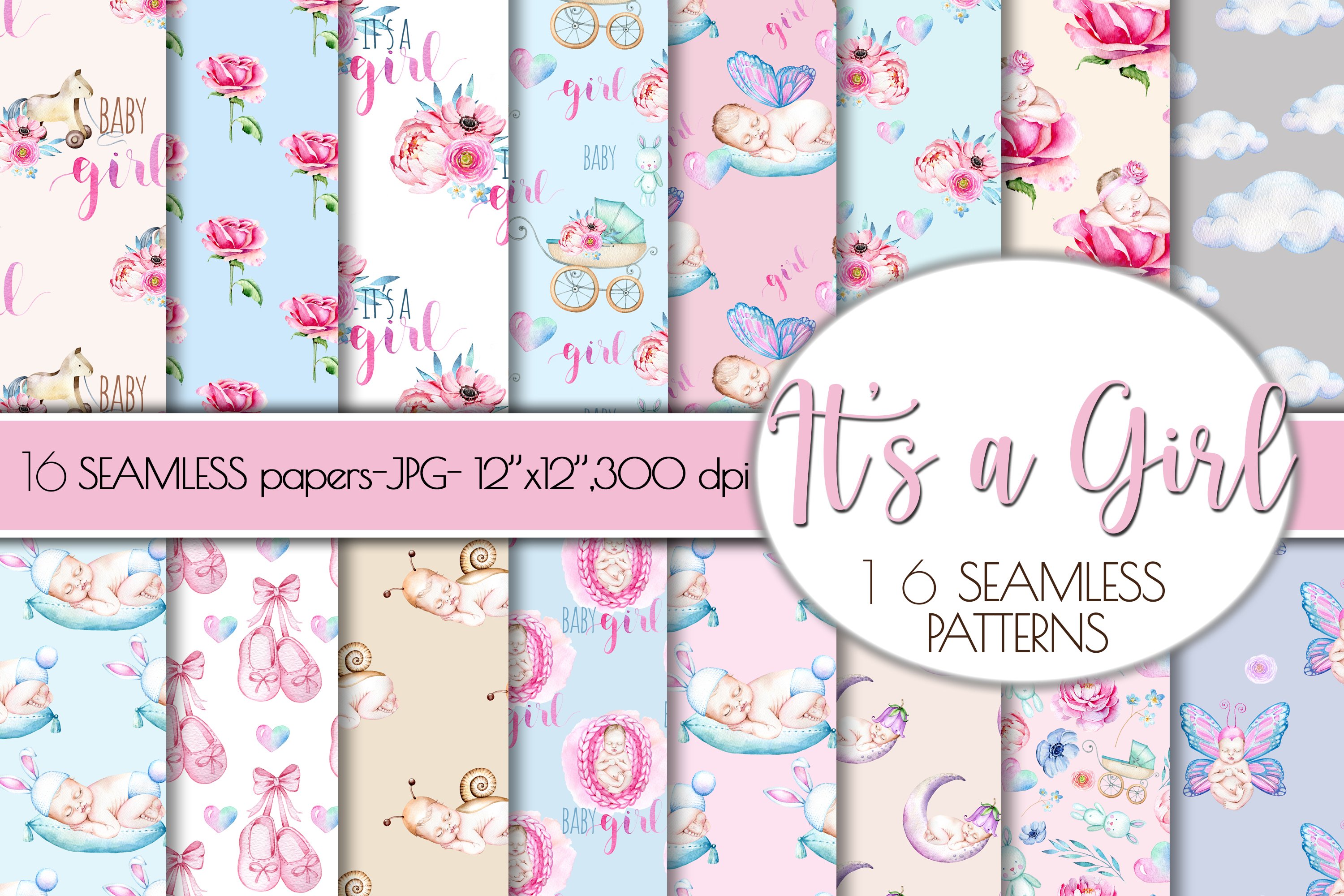 It's a girl Seamless patterns, Baby girl seamless patterns (834668 ...