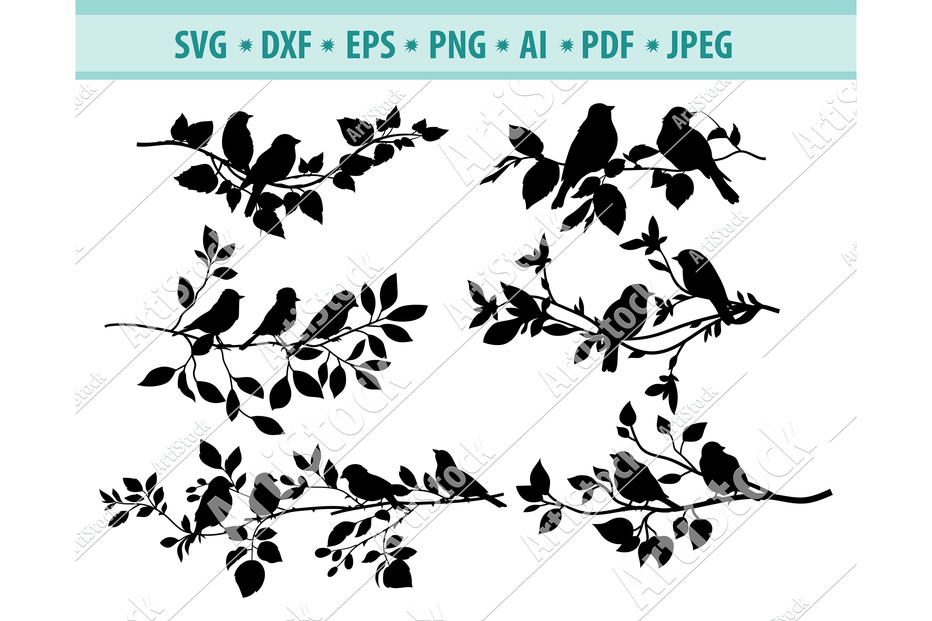 Flock of Birds SVG, Birds on branches Png, Birds Dxf, Eps (520983 ...