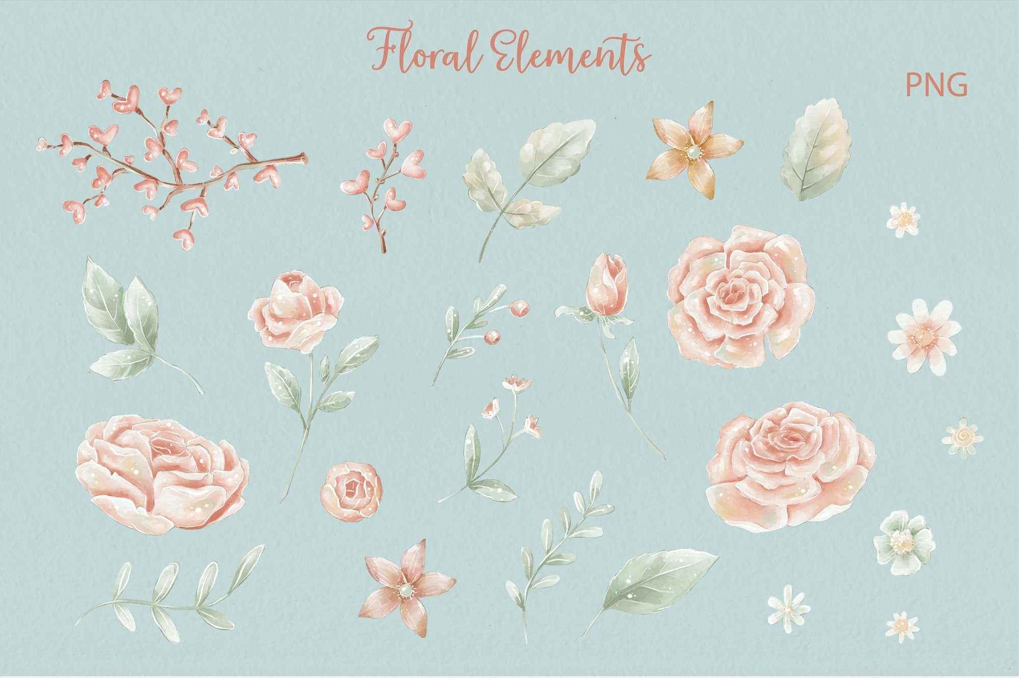 Watercolor pink roses, clipart hand drawing.