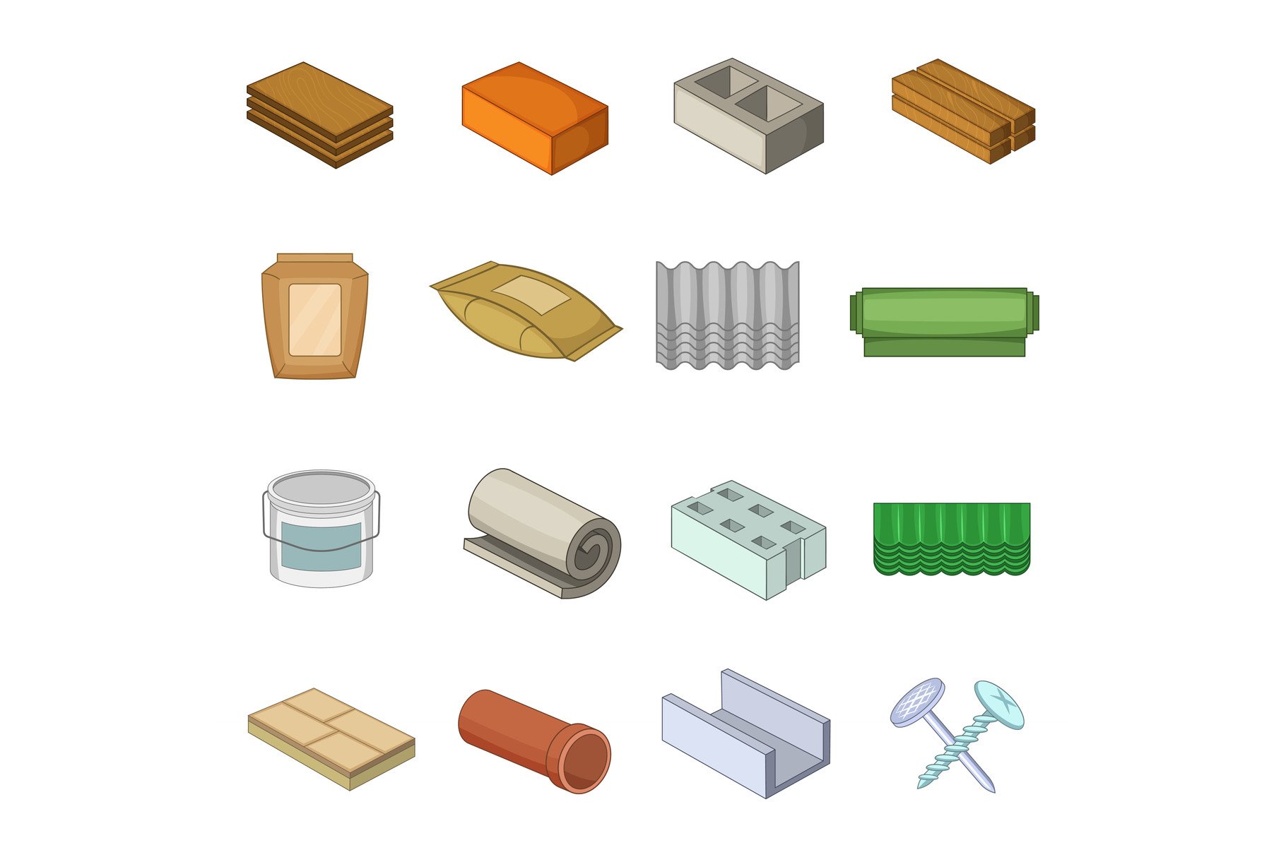 Building material icons set, cartoon style (352787) | Icons | Design ...