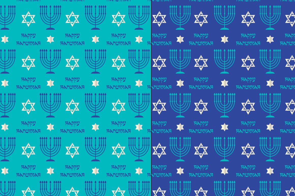 Seamless Silver Blue Hanukkah Patterns (152186) | Patterns | Design Bundles