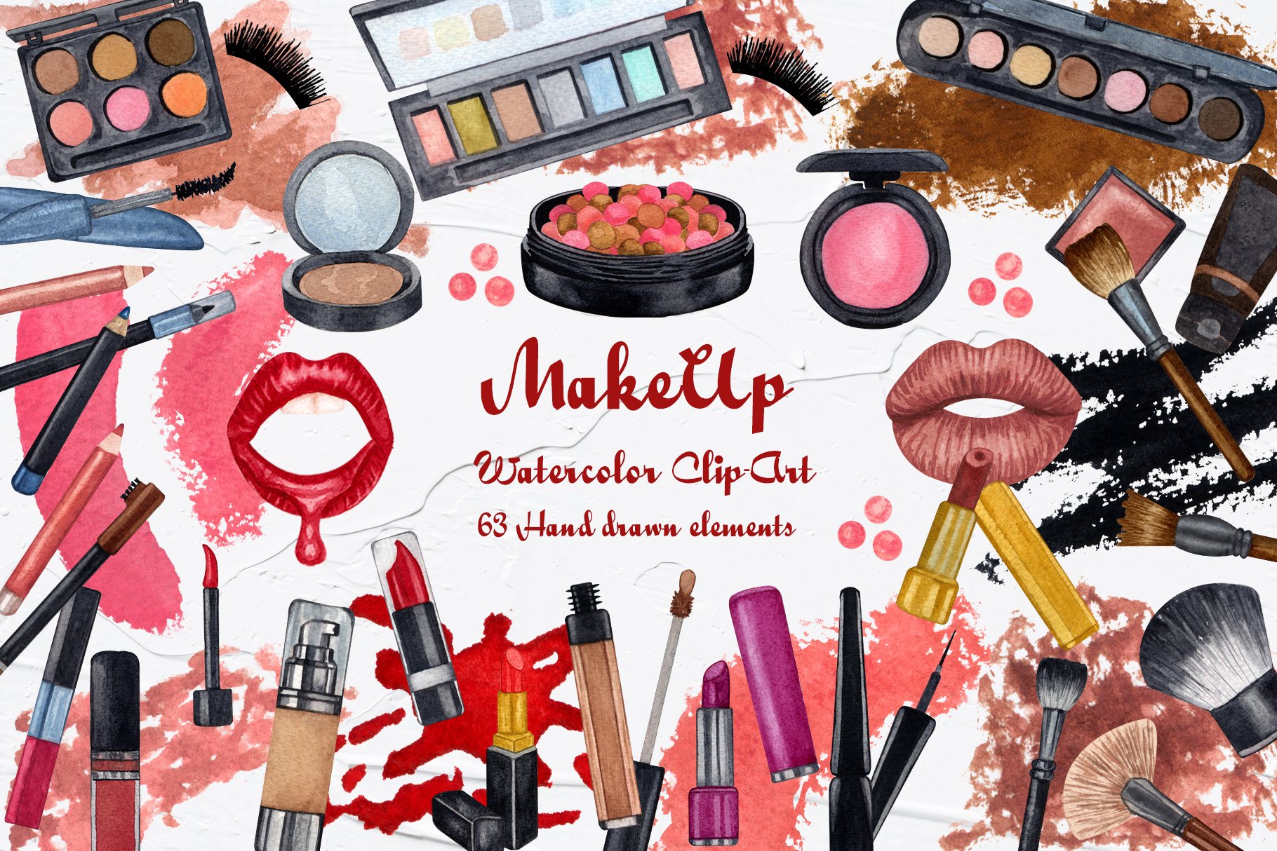 Makeup Watercolor Clip Art. 600dpi (537932) | Elements | Design Bundles