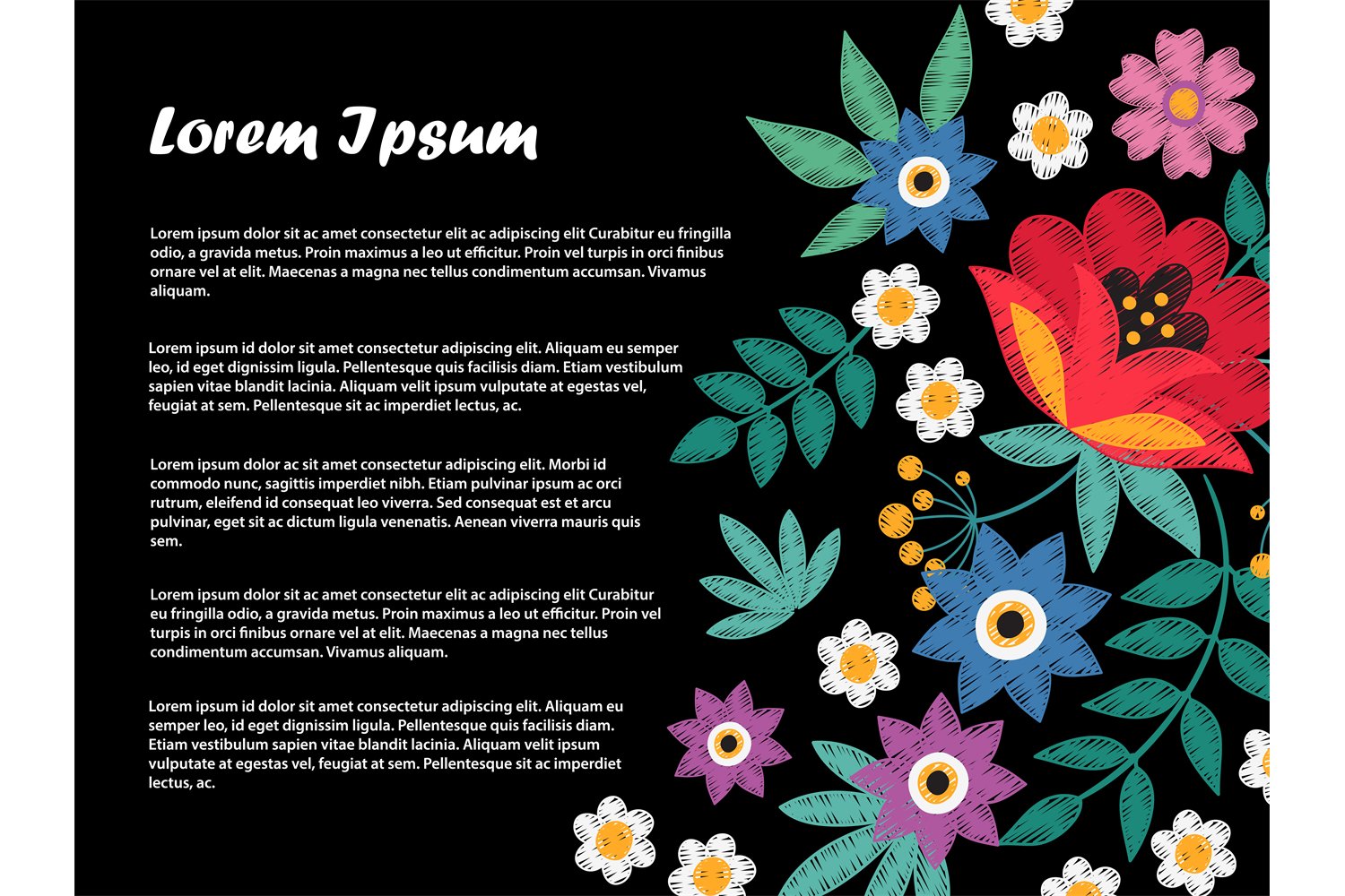 Embroidery style flowers and branches banner or background (914162 ...