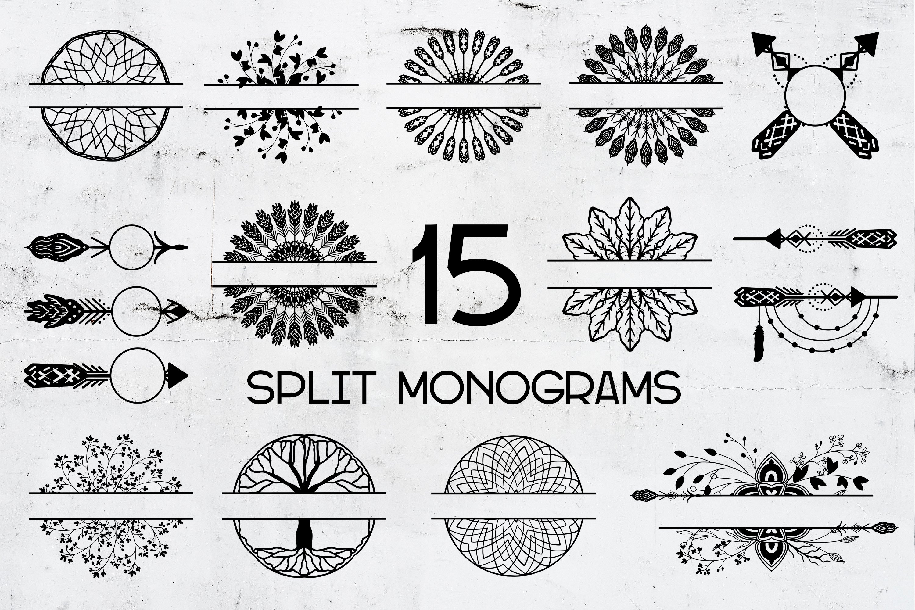Split Monogram bundle, circle monogram SVG clipart (1112851) | Cut ...