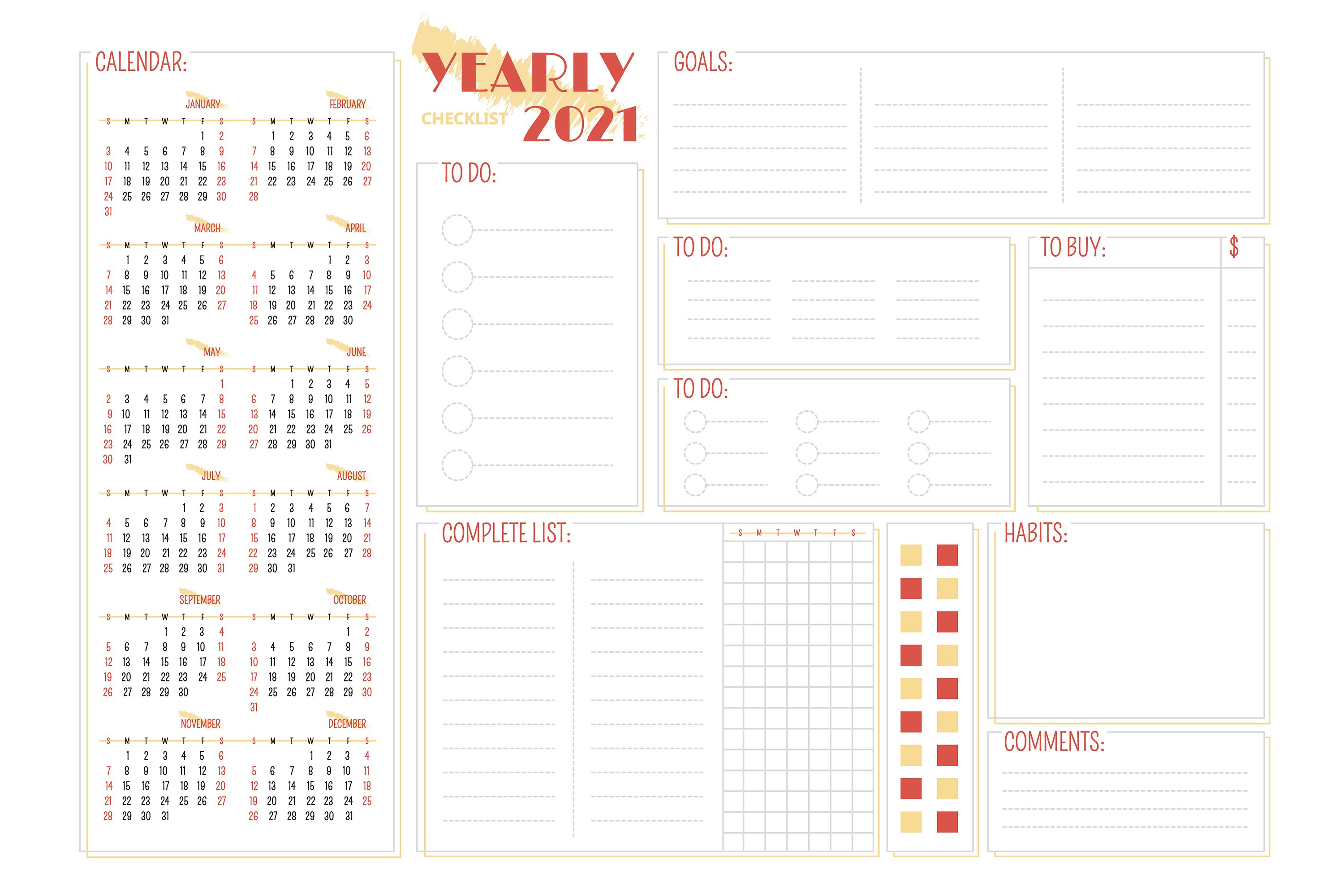 Yearly 2021 checklist creative planner page design (1033662) | Planner ...