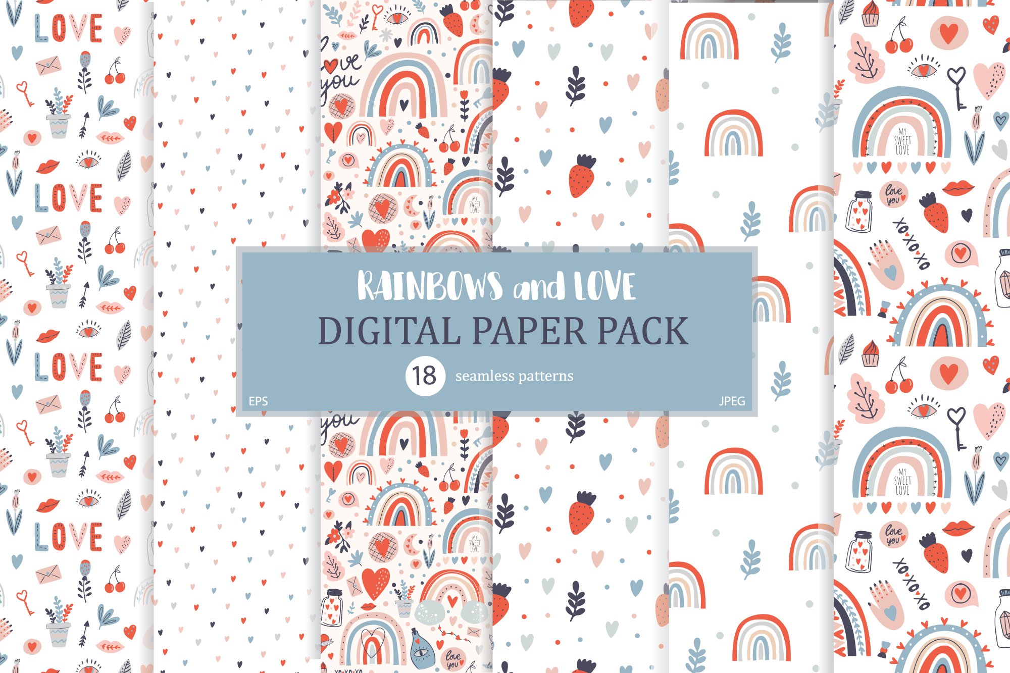 Rainbow digital paper pack / rainbow seamless pattern (1284123 ...