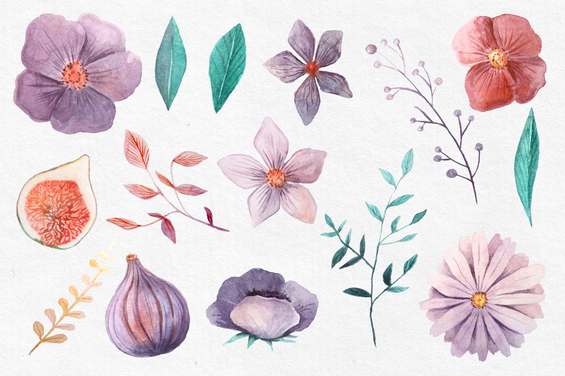 Watercolor Floral Clip Art (4090) | Illustrations | Design Bundles
