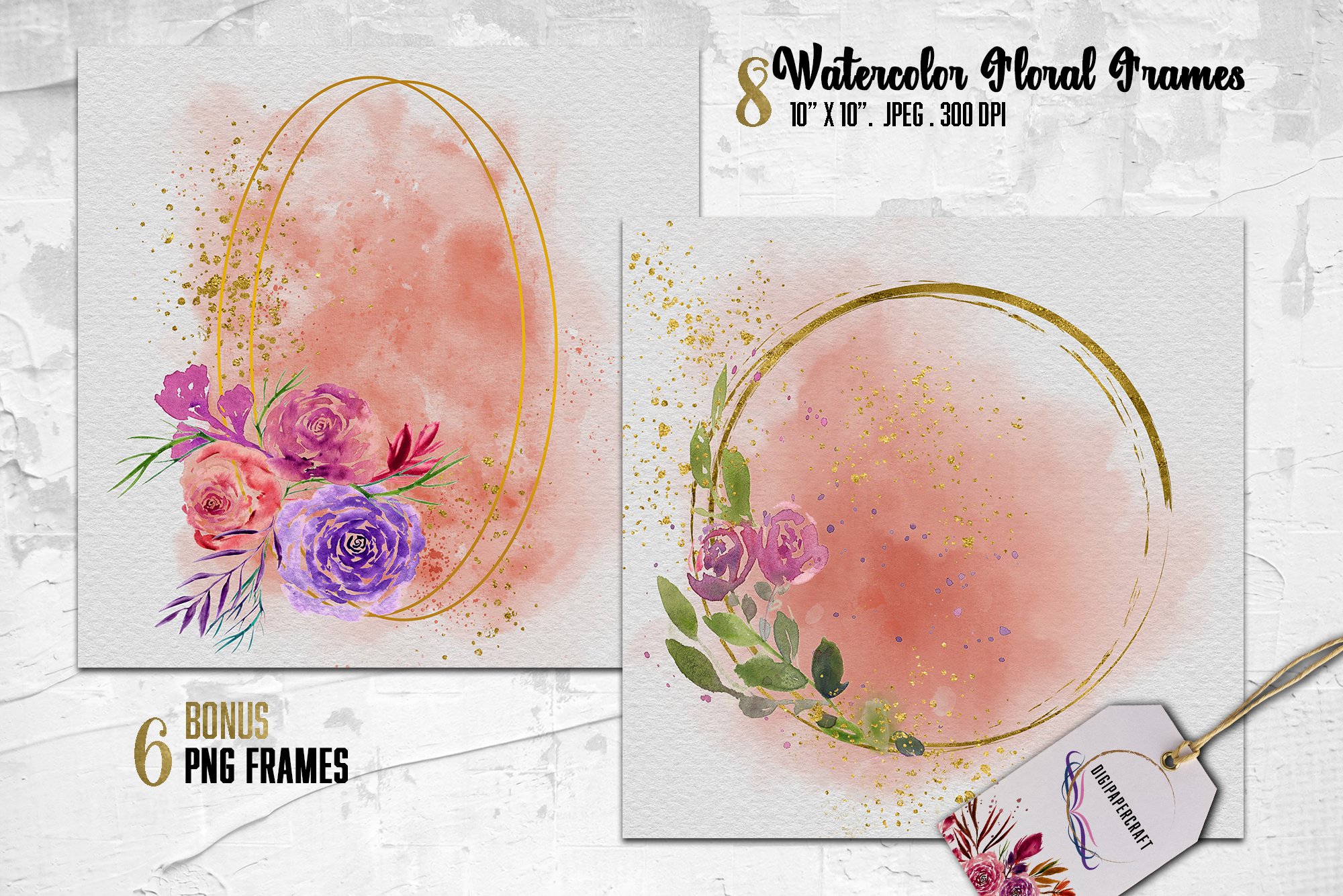 Vintage floral frames clipart, Watercolor wedding Cards (802349) | Card ...